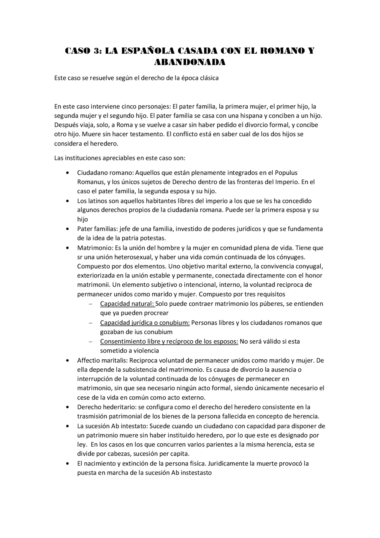 Caso práctico de Derecho romano | Ejercicios de Derecho Romano | Docsity