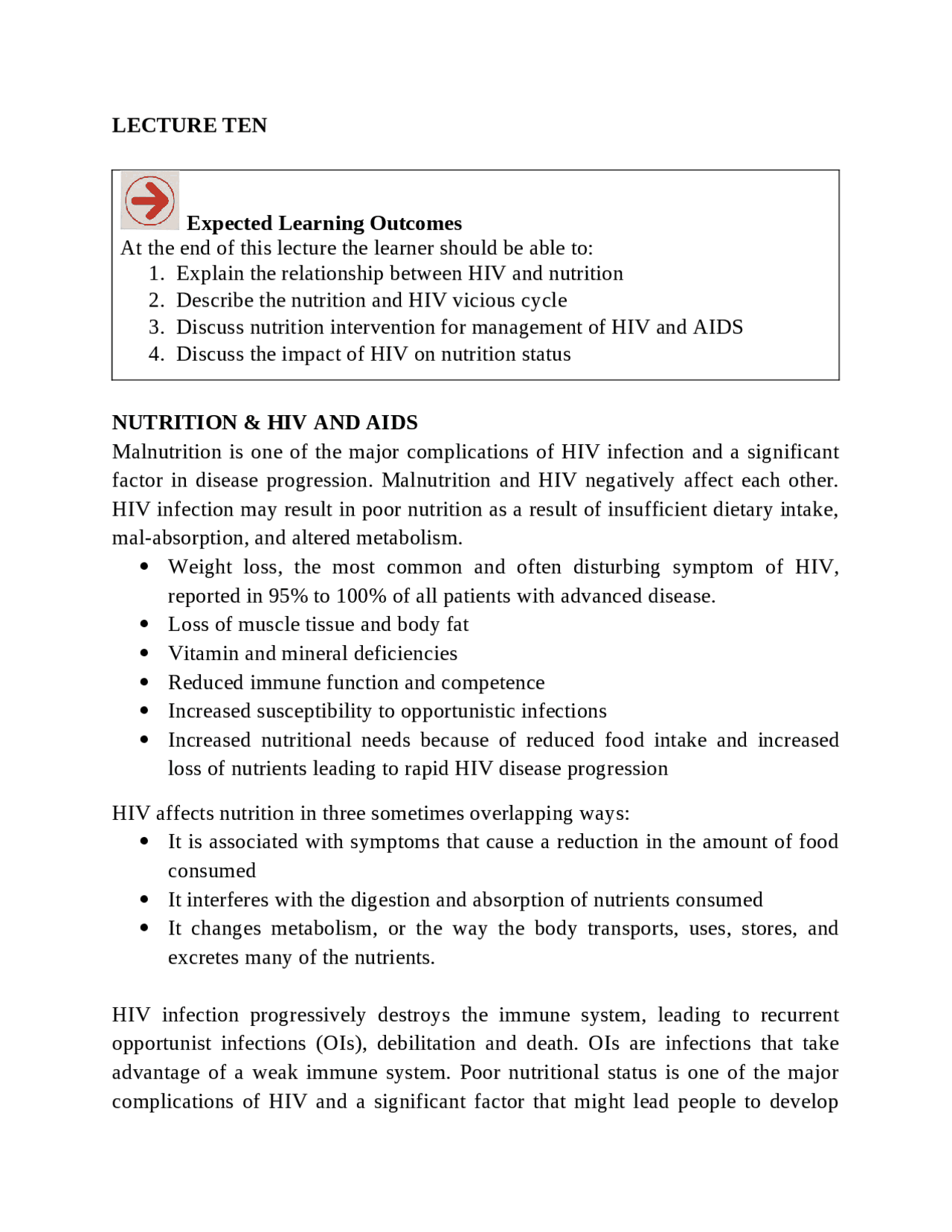 Nutrition and HIV: Impact and Intervention | Exams Biological Sciences ...