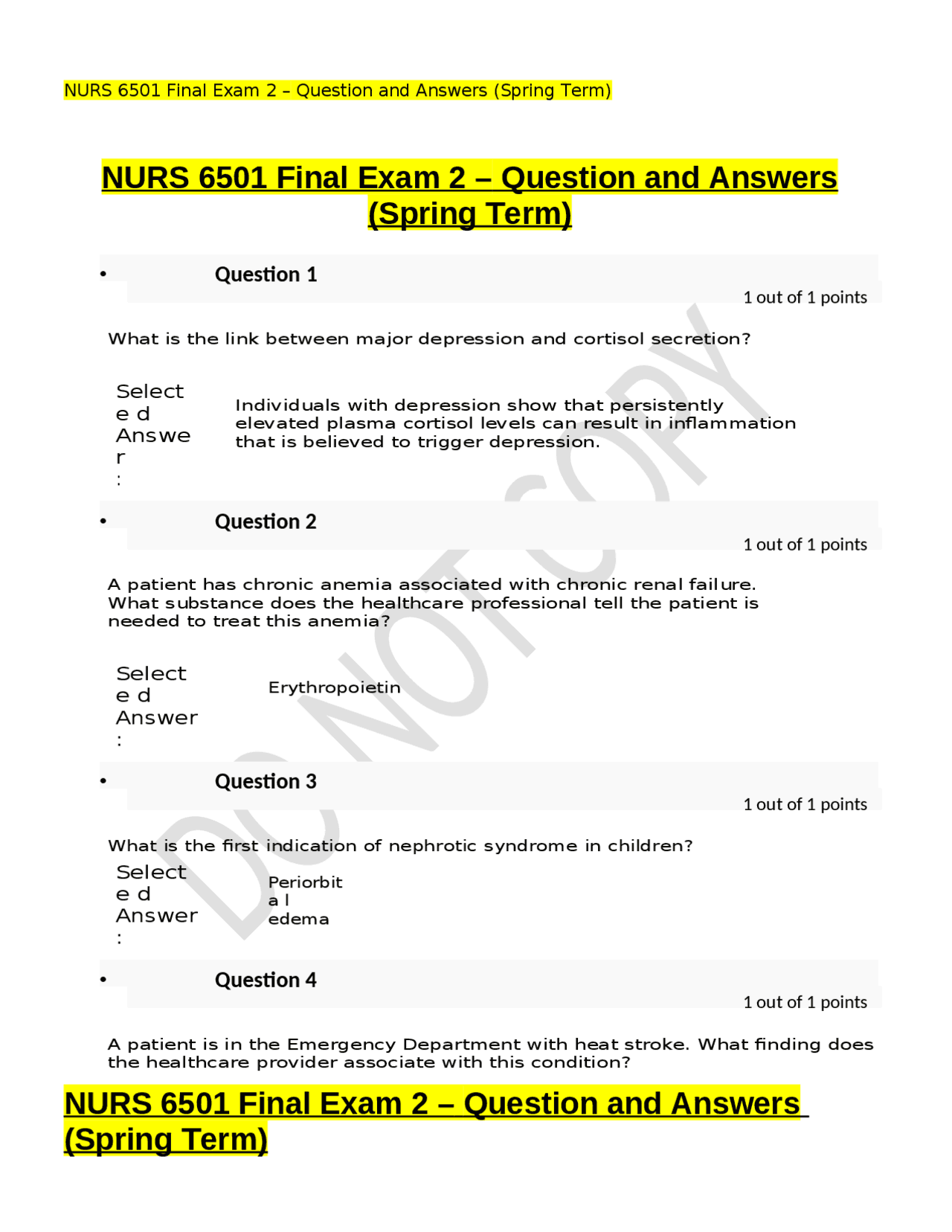 NURS 6501 Final Exam 2 – Question and Answers (Spring Term) | Exams ...