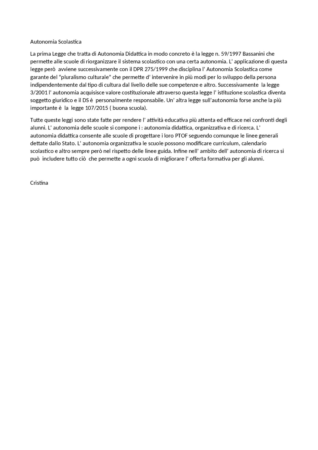 Riassunto Autonomia Scolastica Schemi E Mappe Concettuali Di Scienze