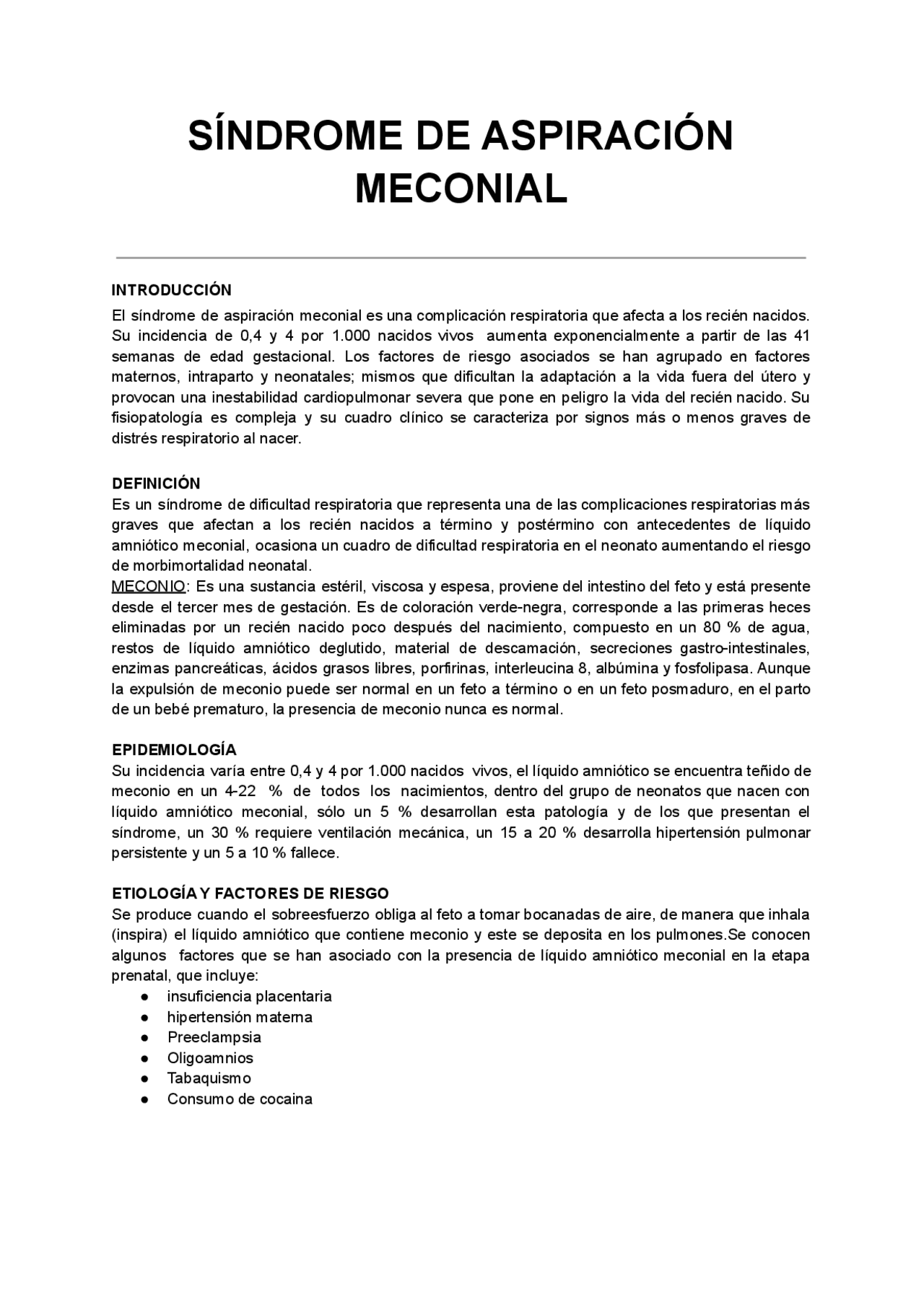 Síndrome de Aspiración Meconial | Apuntes de Pediatría | Docsity