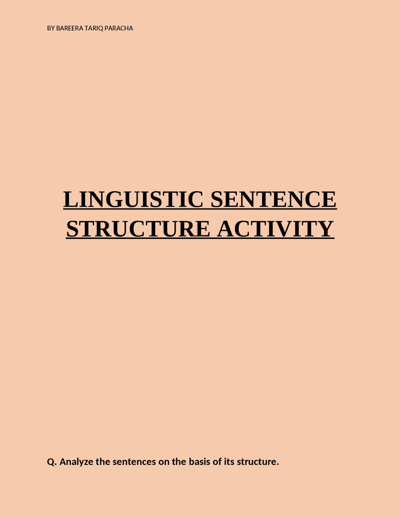 sentence structure analysis | Exercises Linguistics | Docsity