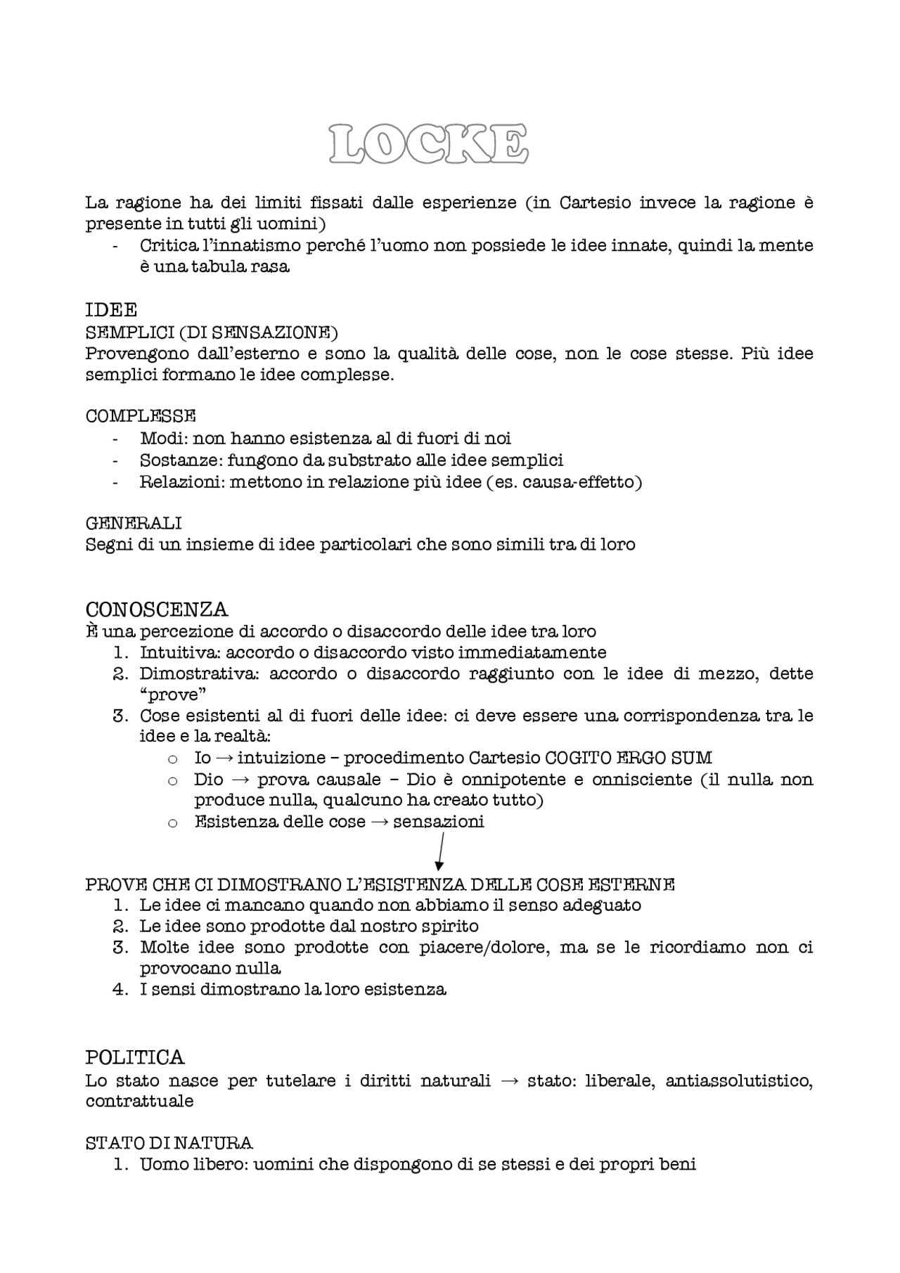 Locke Riassunto Dettagliato Schemi E Mappe Concettuali Di Filosofia