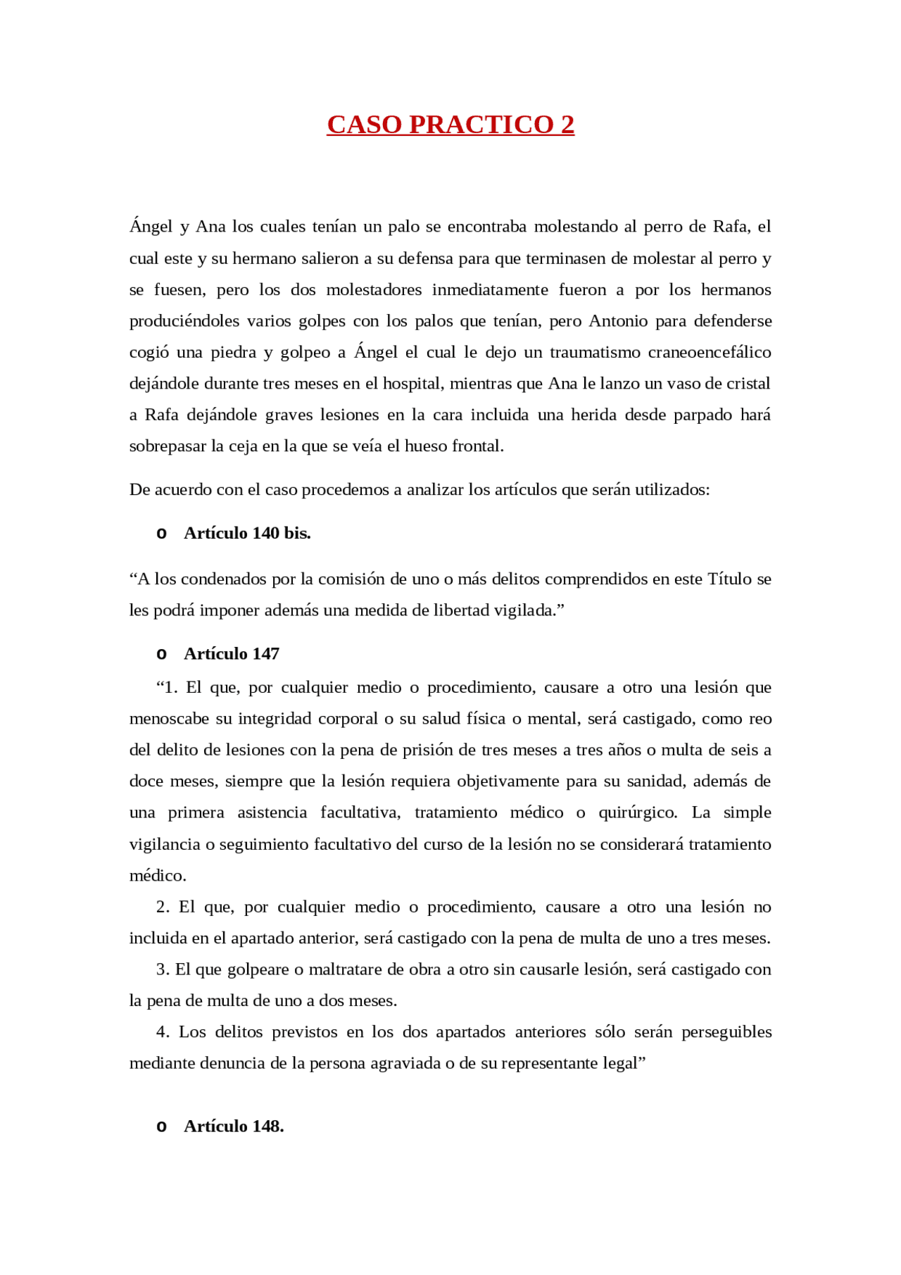 Caso Practico 2 De Procesos Ejercicios De Derecho Penal Docsity