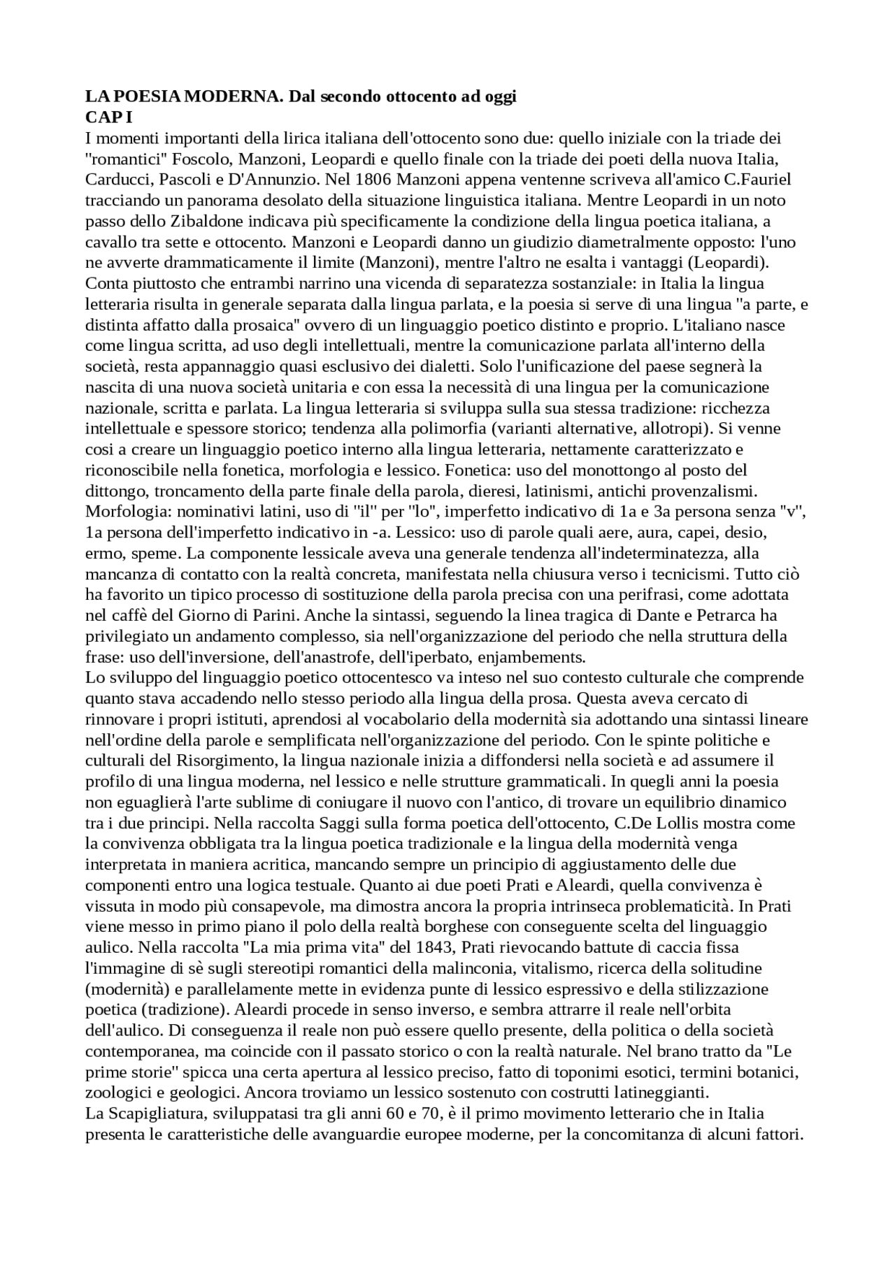 La poesia moderna - Letteratura Italiana | Appunti di Letteratura ...