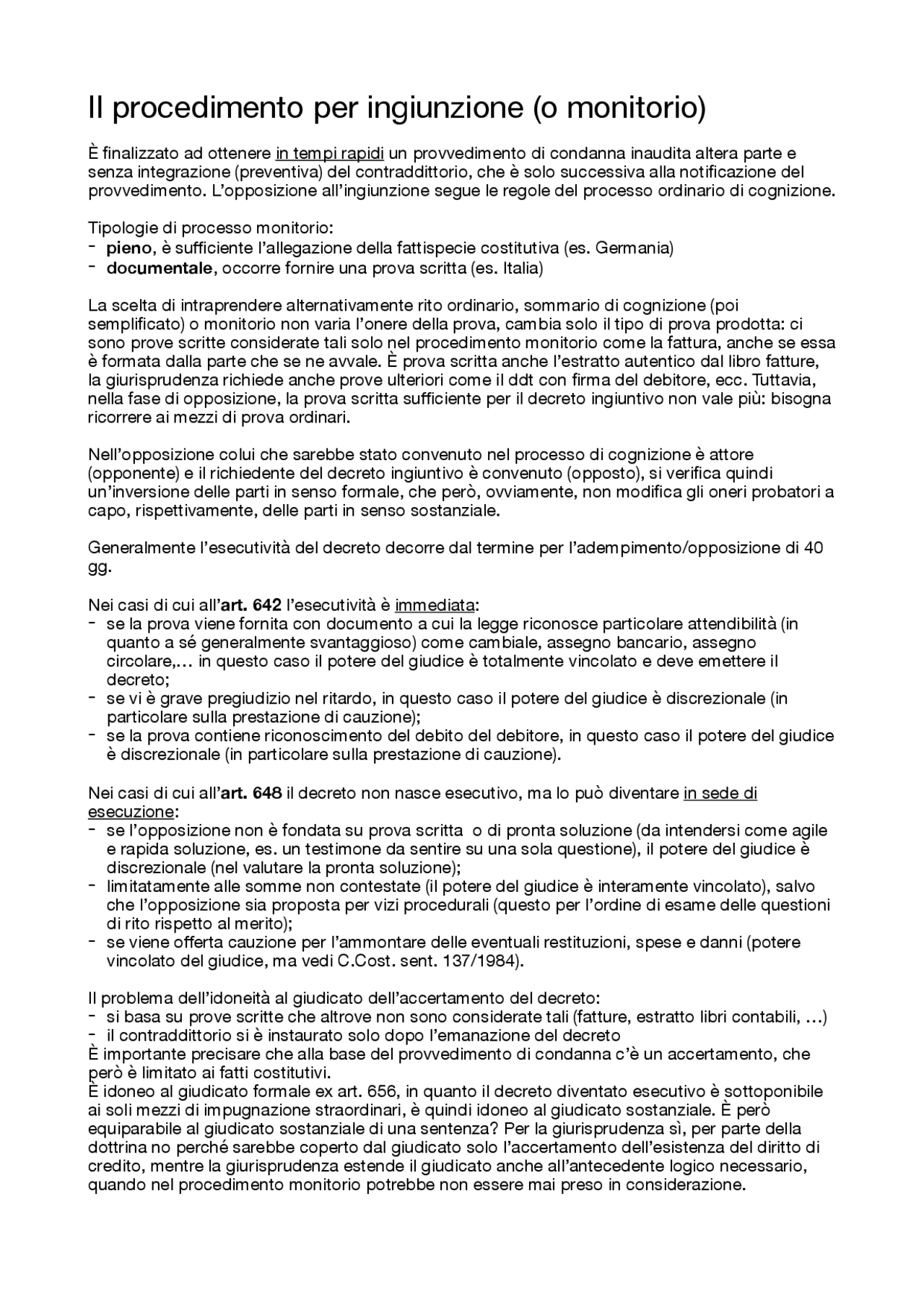 Procedimento Per Ingiunzione Appunti Di Diritto Processuale Civile