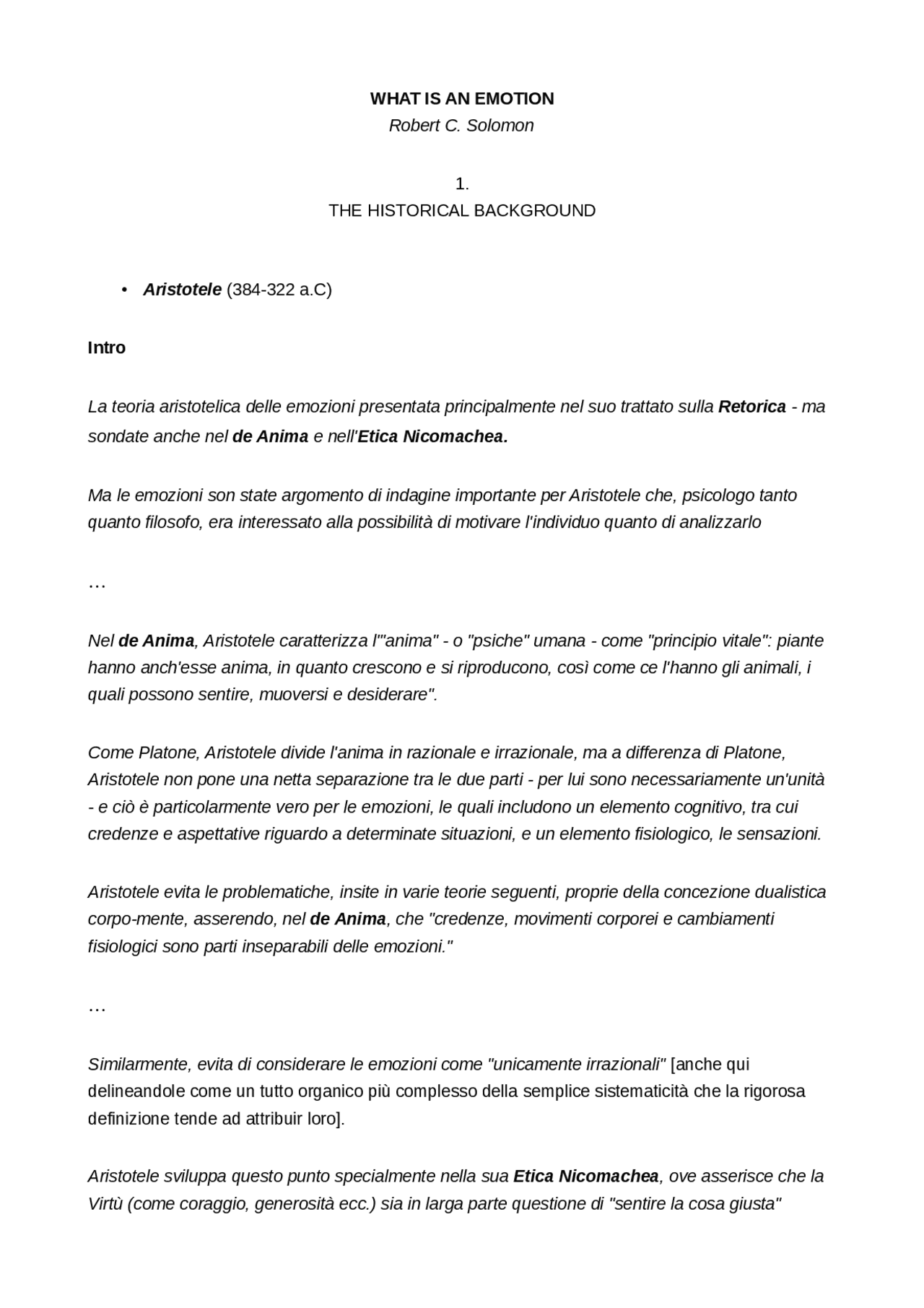 What is an emotion? Robert C. Solomon | Appunti di Storia e filosofia ...