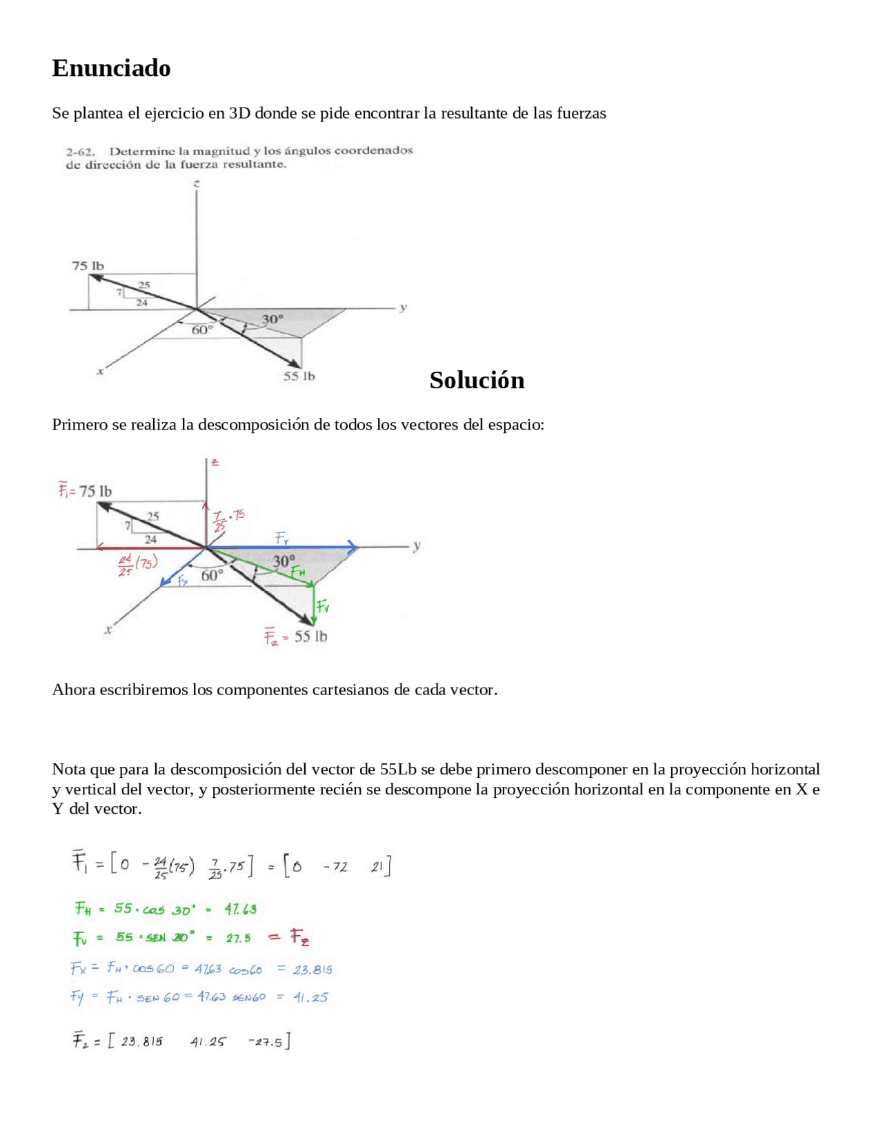ejercicio de estatica en 3 D | Ejercicios de Estática | Docsity