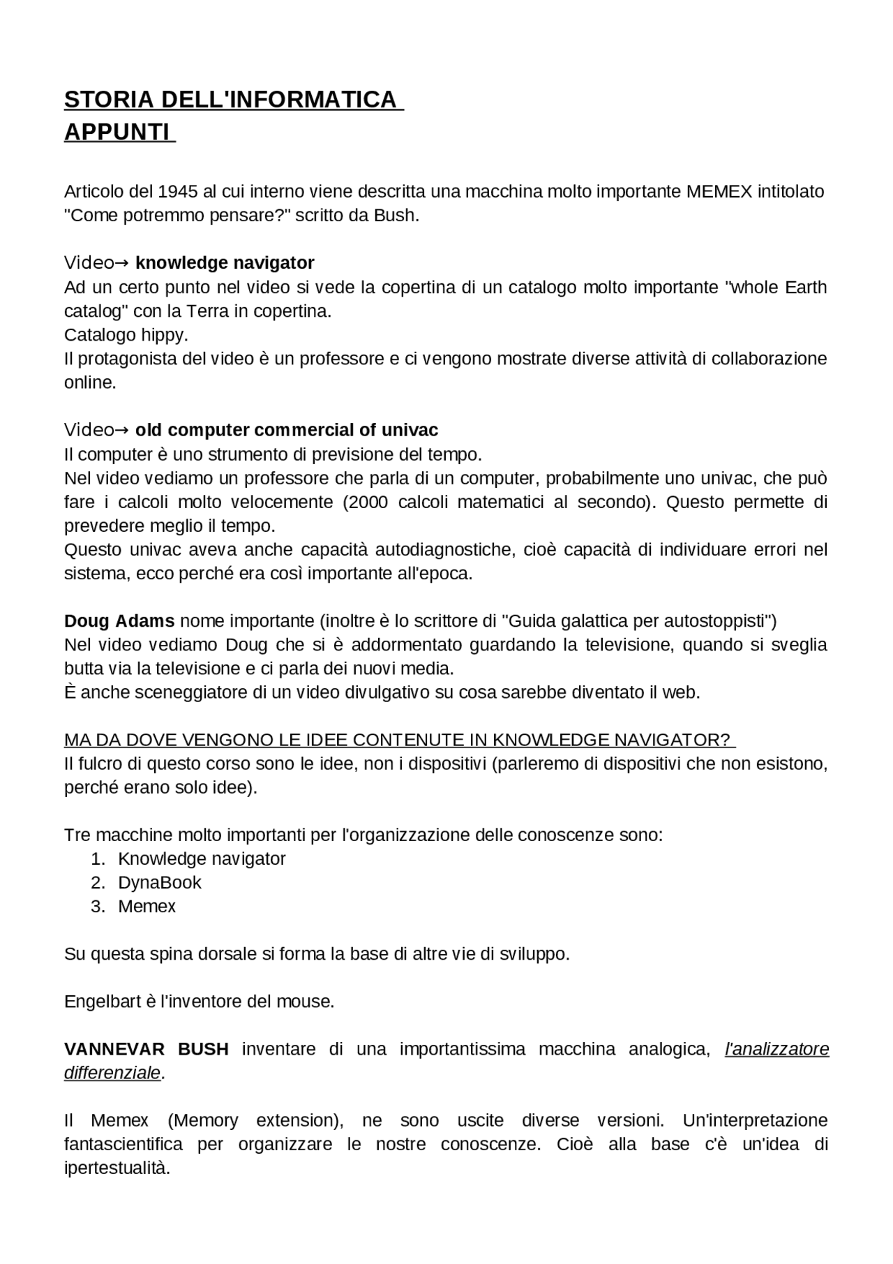 Appunti Storia dell’informatica | Appunti di Fondamenti di informatica | Docsity