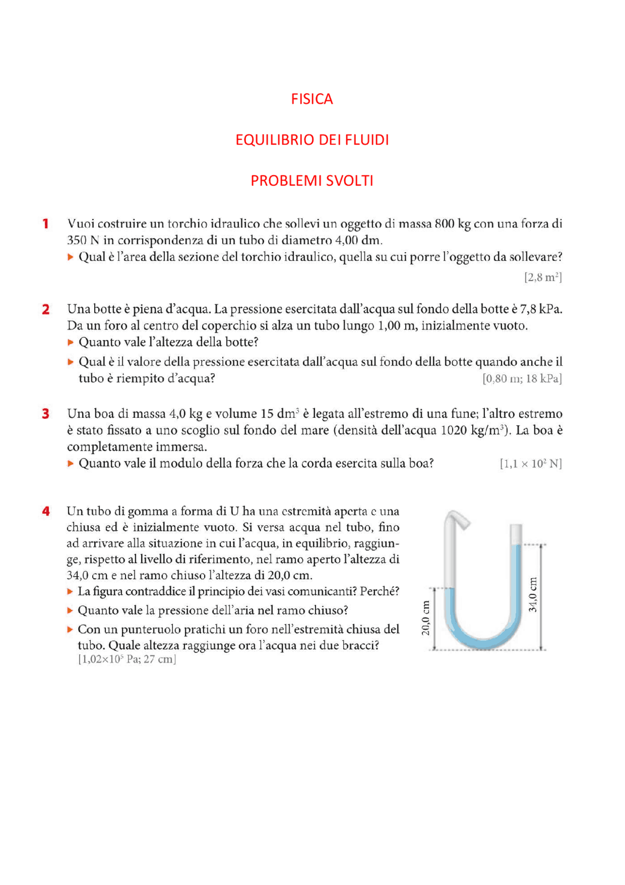 Fisica, problemi svolti sui fluidi, esempio di verifica scritta per il ...