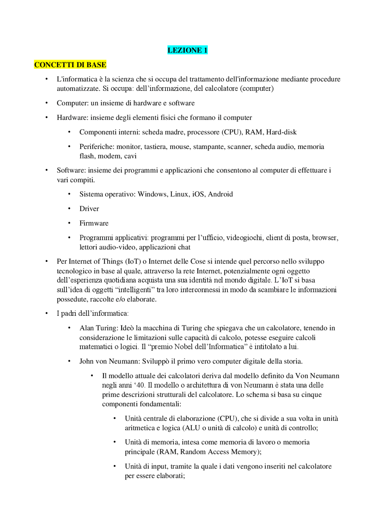 Fondamenti Di Informatica Concetti Base Schemi E Mappe Concettuali Di