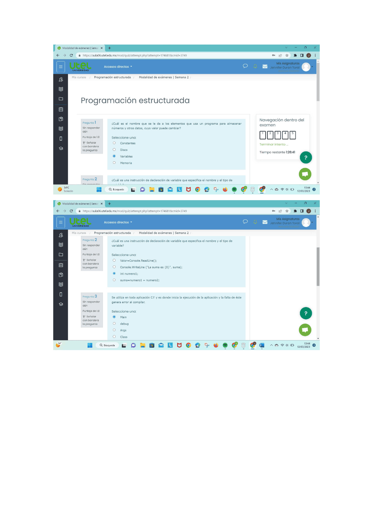 Examen de la materia programacion estructurada semana 1 | Exámenes de Programación C | Docsity