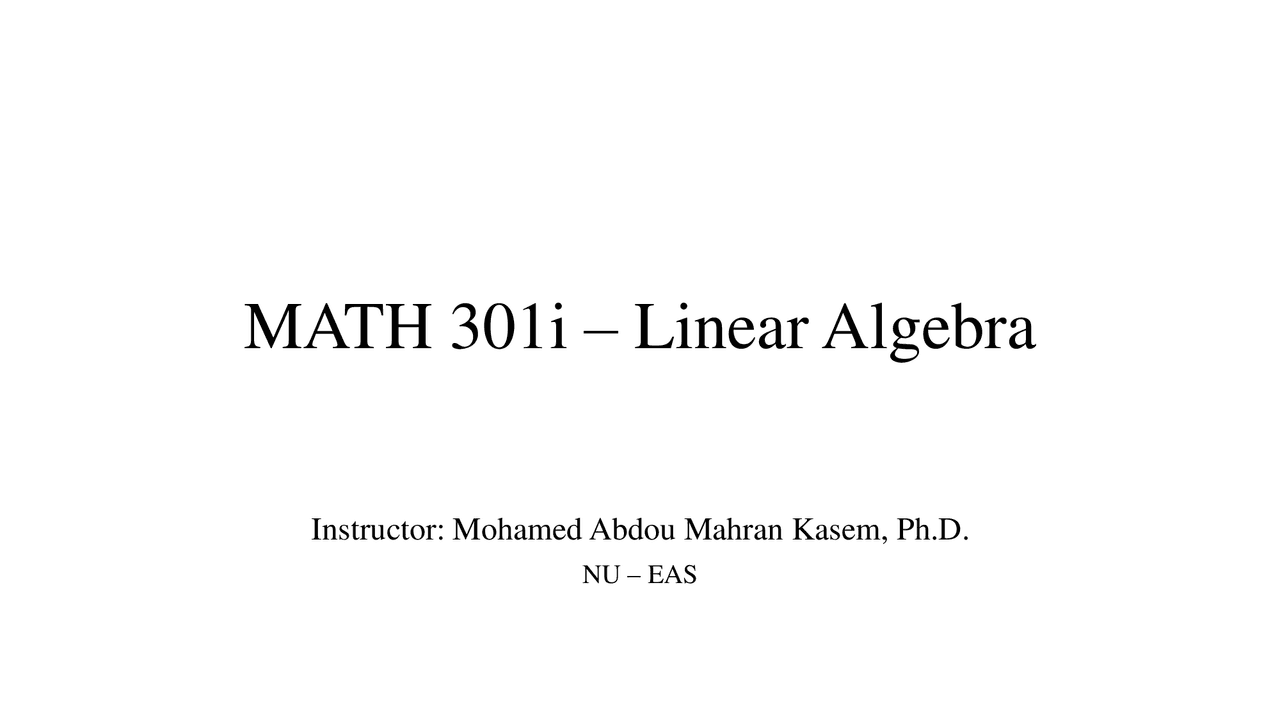 Mathematical Linear Algebra Lecture Notes Linear Algebra Docsity