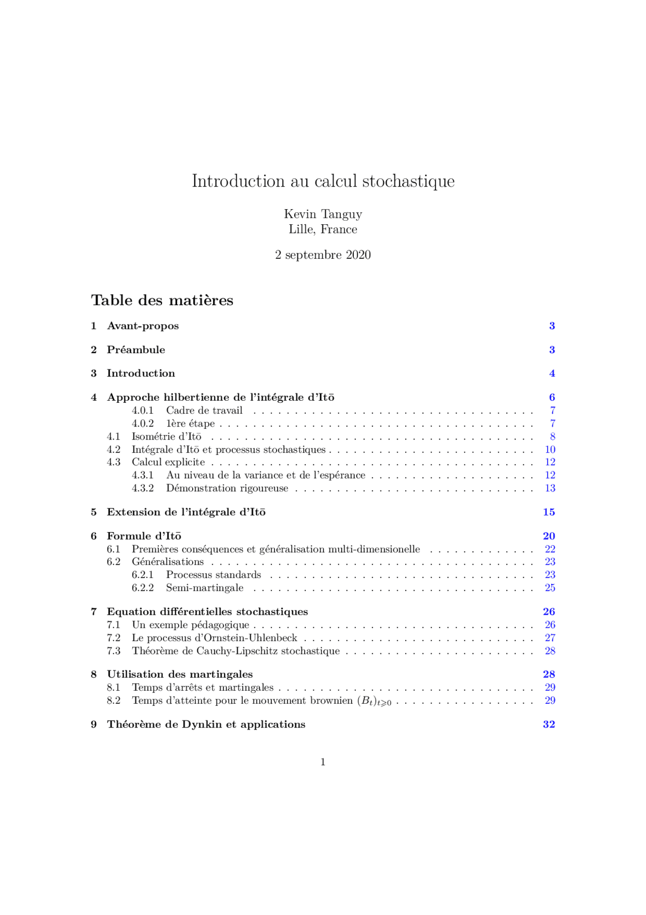 Introduction Au Calcul Stochastique Lecture Notes Stochastic