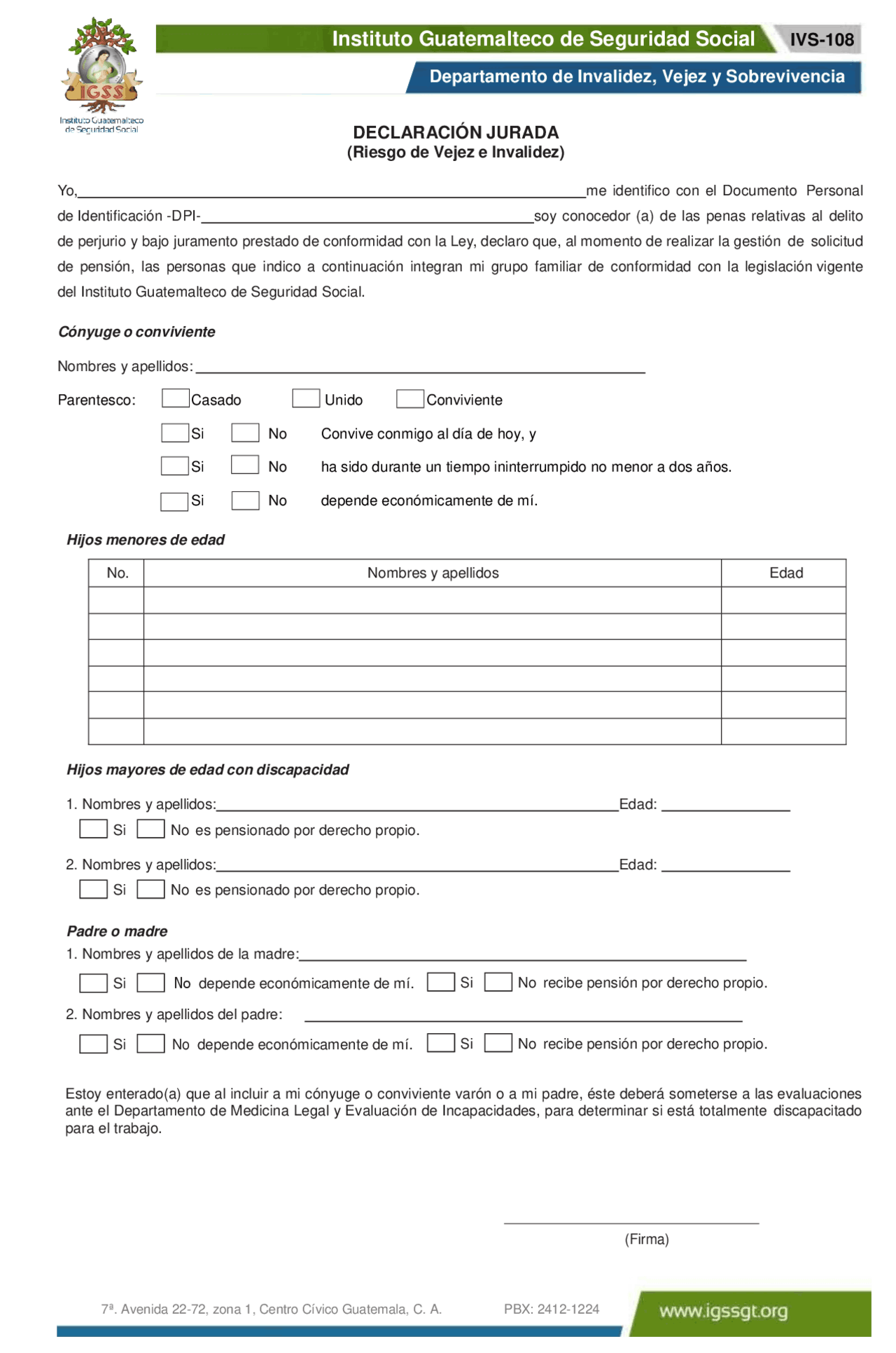 Declaración jurada IGSS GUATEMALA | Ejercicios de Derecho | Docsity