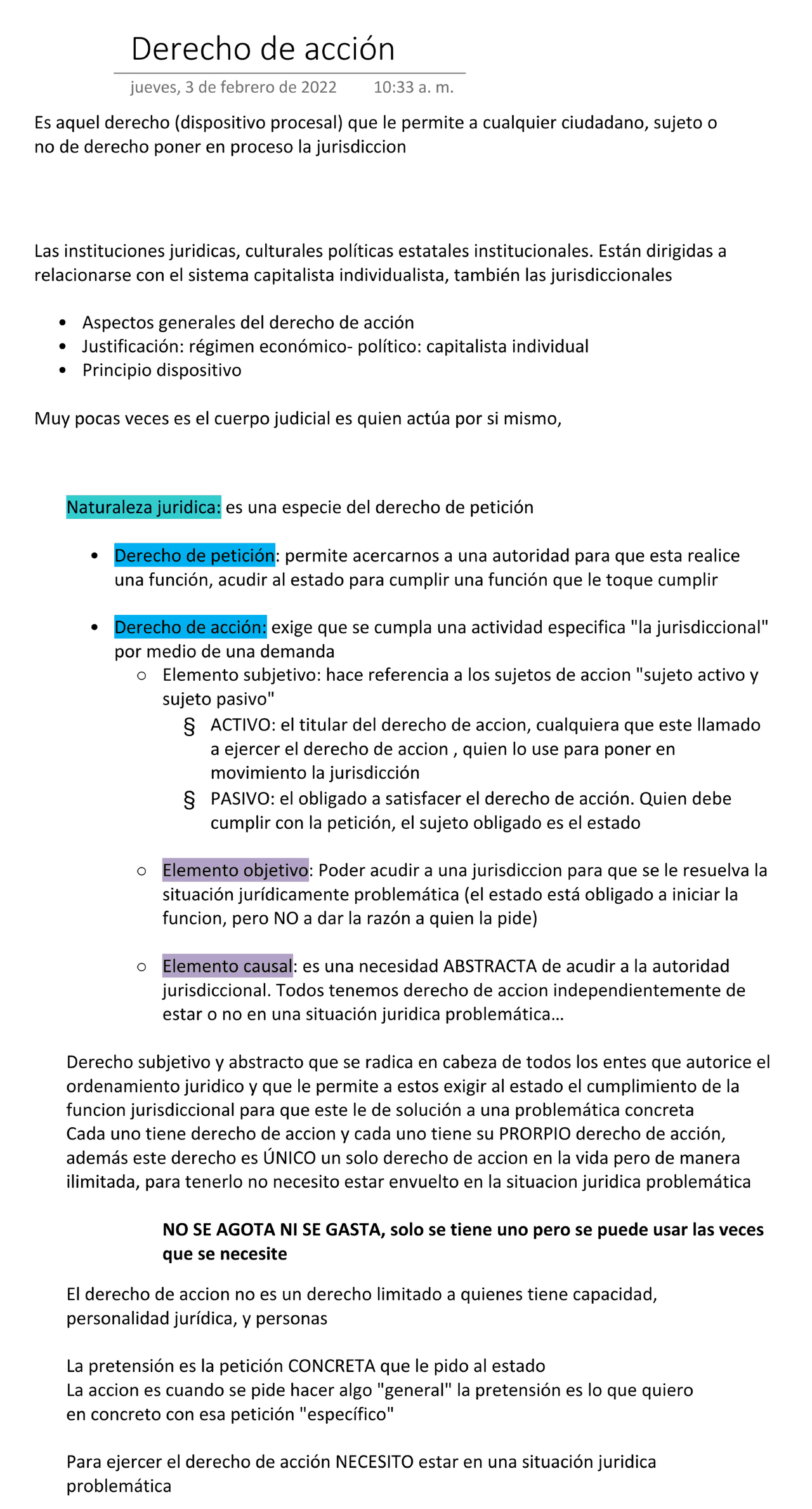 Derecho de acción procesal | Apuntes de Derecho Procesal | Docsity