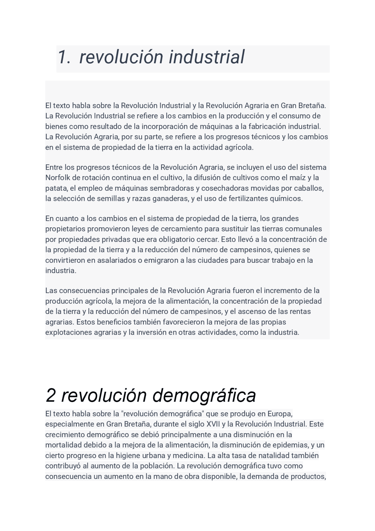 Revolución Industrial Resumen | Resúmenes de Historia | Docsity