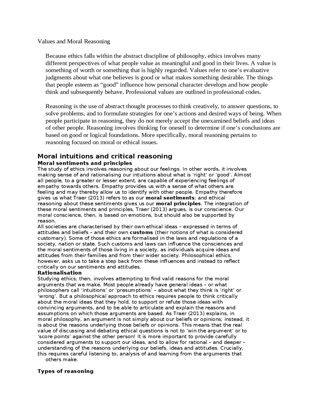 Values and Moral Reasoning | Summaries Ethics | Docsity