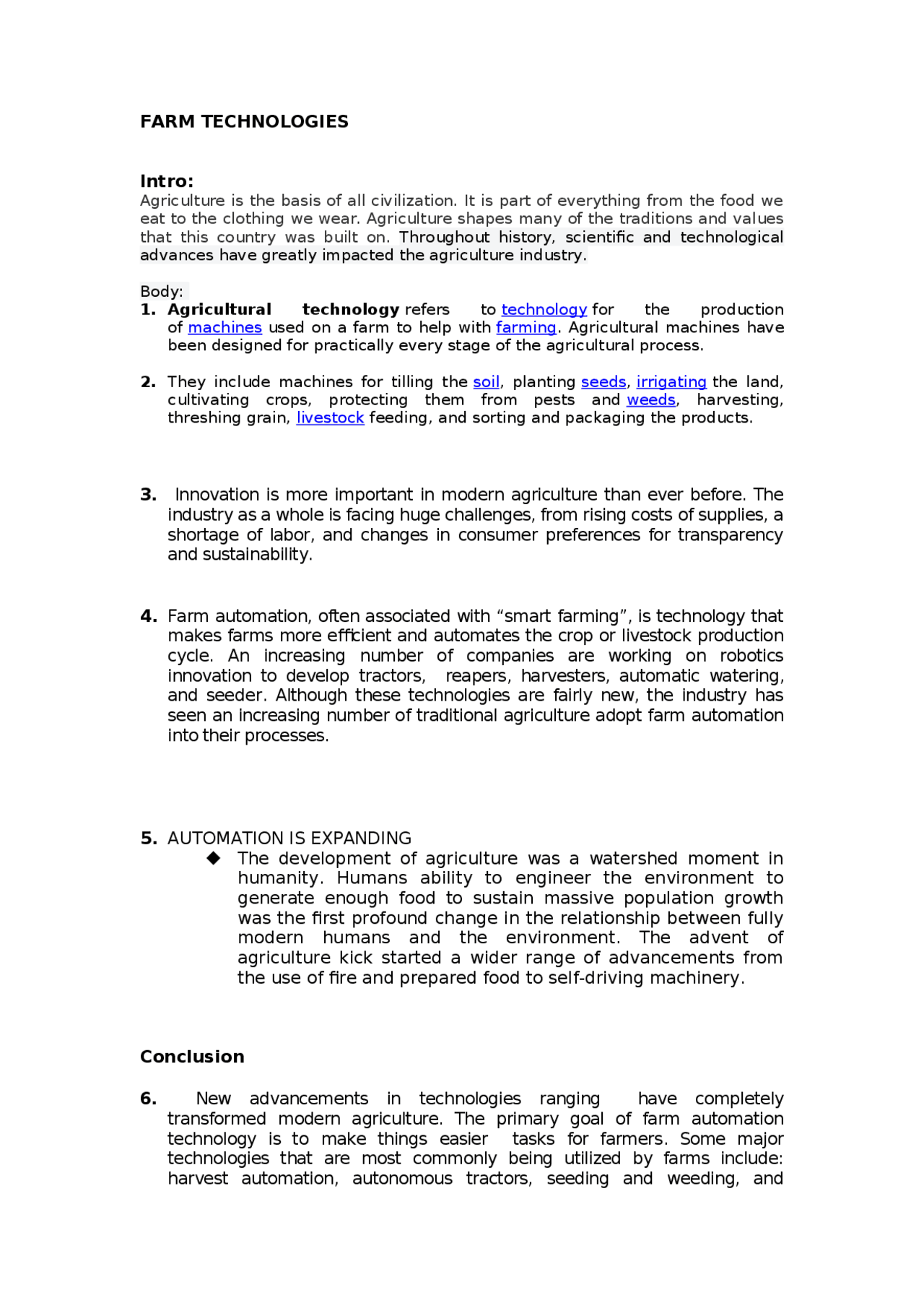Farm technologies and its fileds | Summaries Law | Docsity