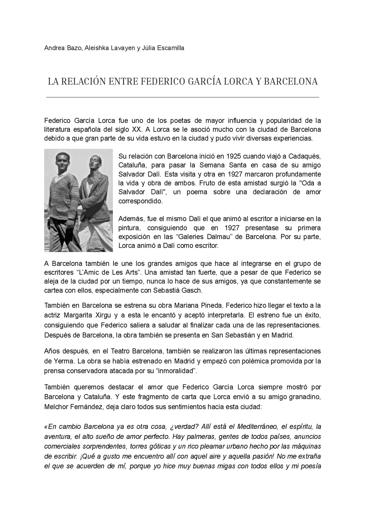 Federico García Lorca | Ejercicios de Lengua y Literatura | Docsity