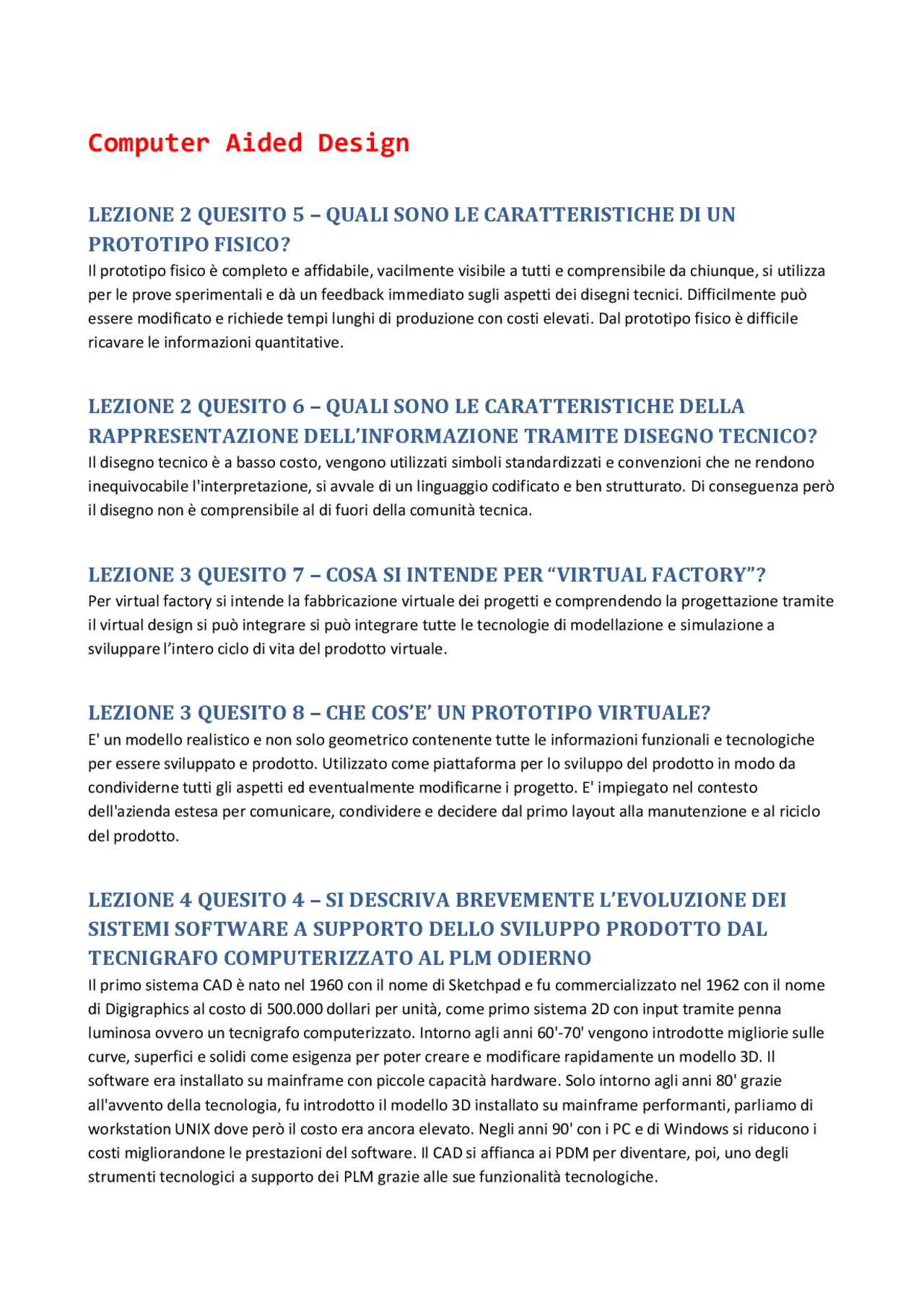 Domande Aperte Esame Computer Aided Design Ecampus 9 Cfu Panieri Di