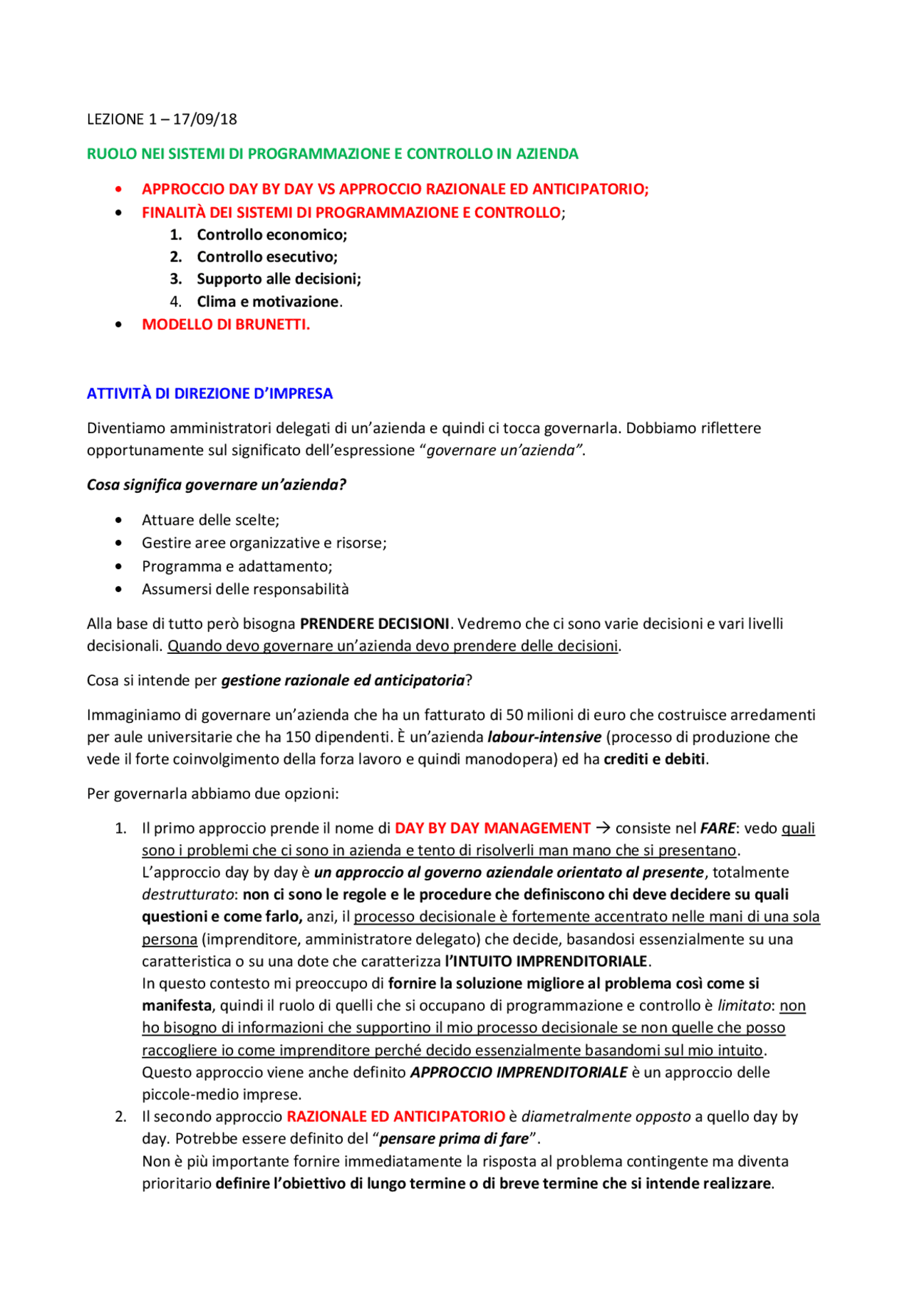 Programmazione e controllo teoria | Appunti di Programmazione e controllo | Docsity
