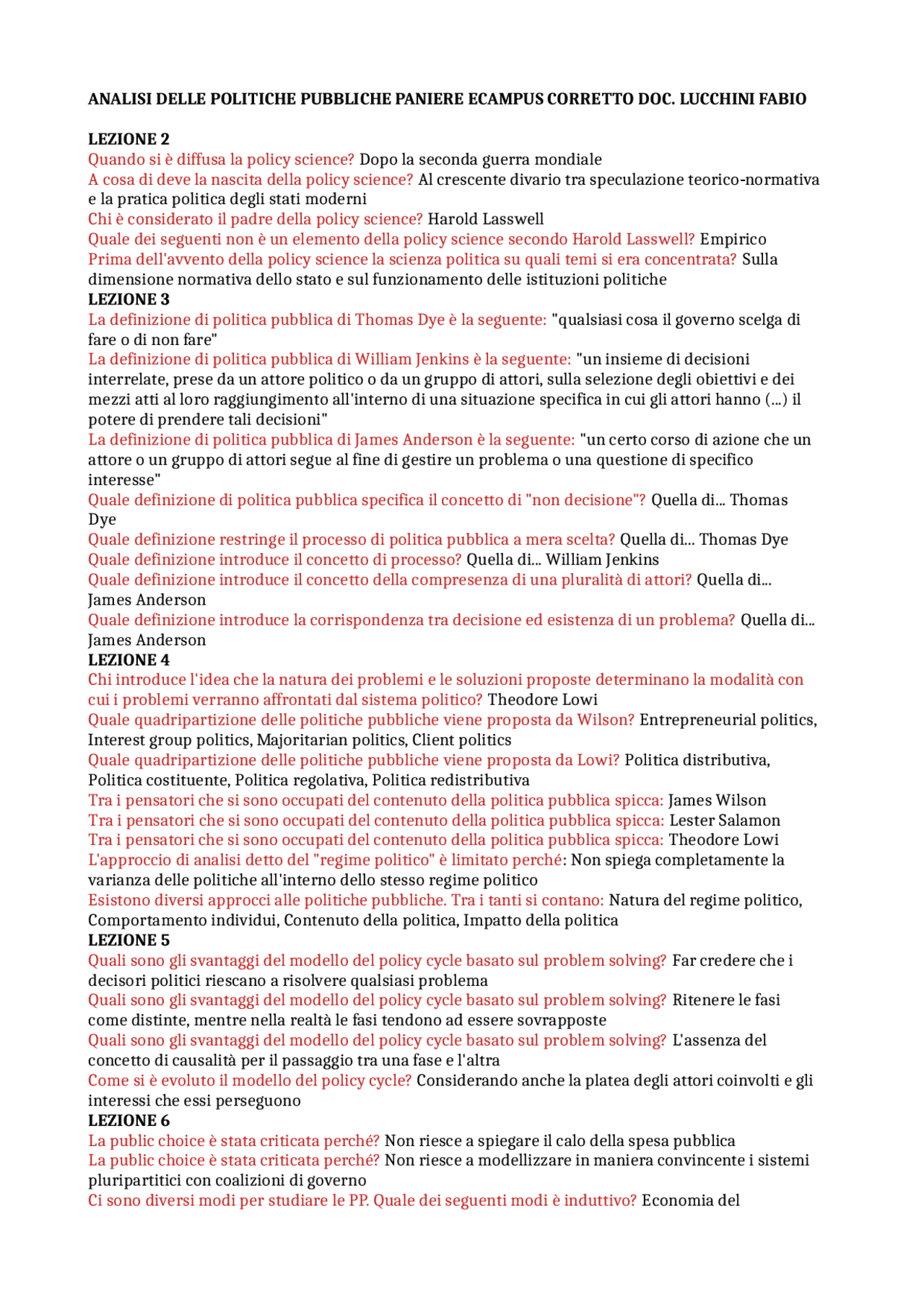 ANALISI DELLE POLITICHE PUBBLICHE PANIERE ECAMPUS CORRETTO DOC ...