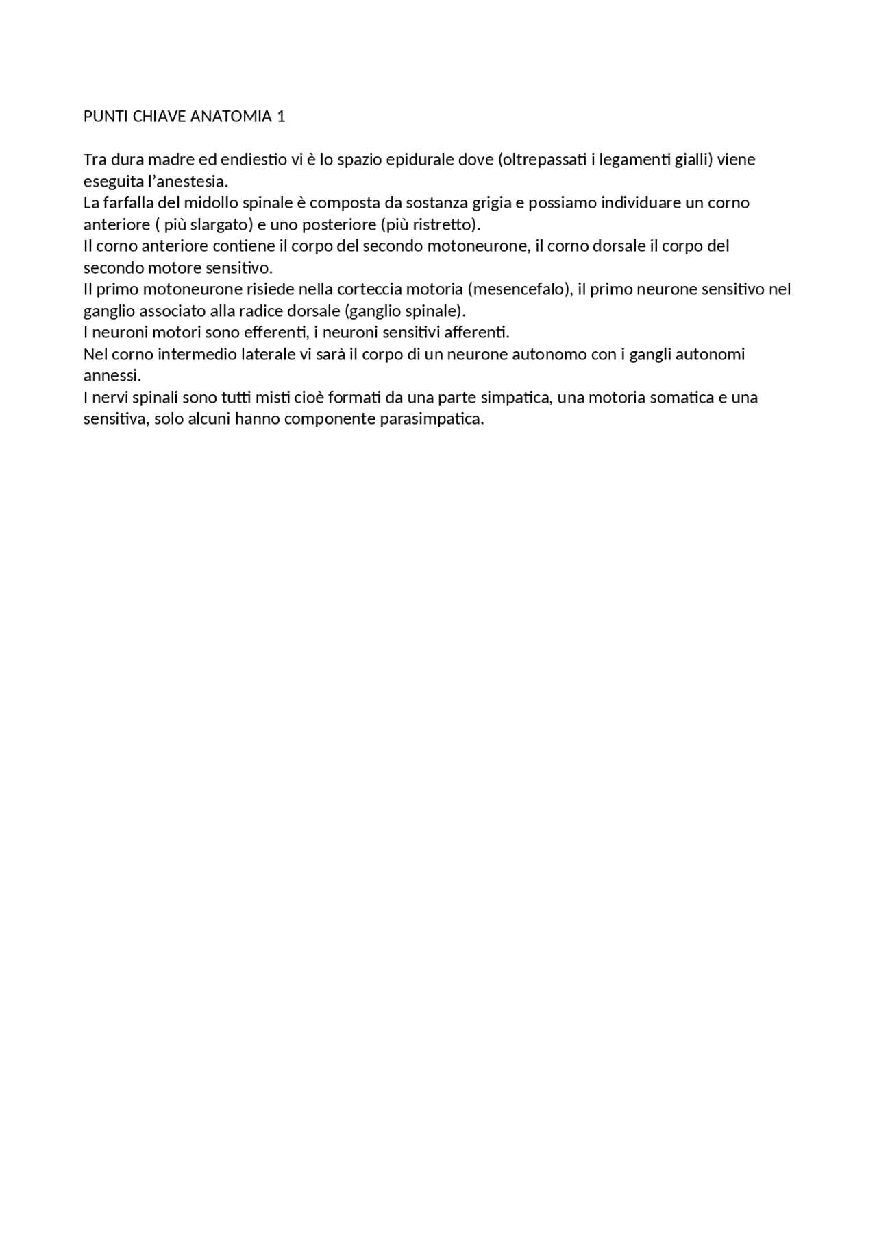 Punti Chiave Del Nervoso Appunti Di Anatomia I Docsity