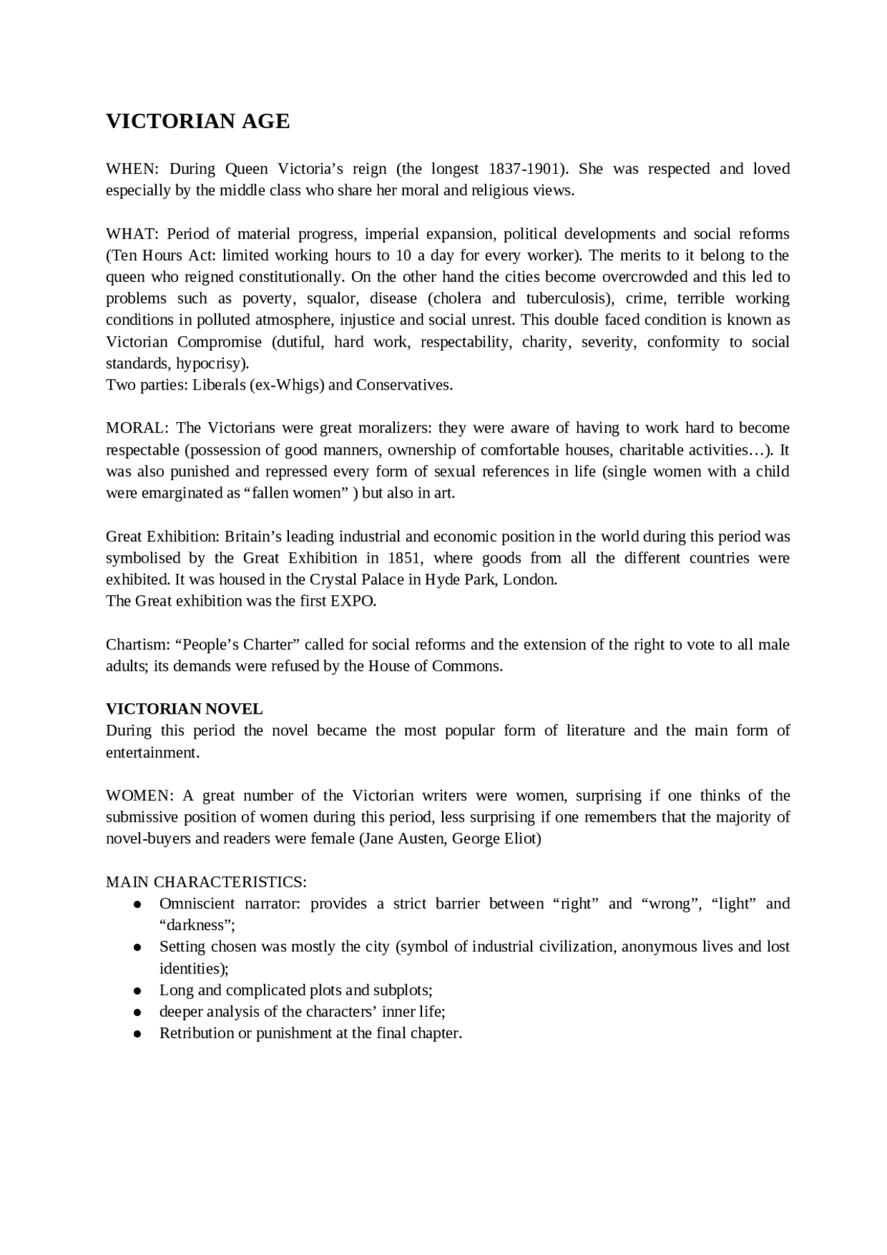 Riassunto programma d'inglese quinta liceo | Appunti di Inglese | Docsity