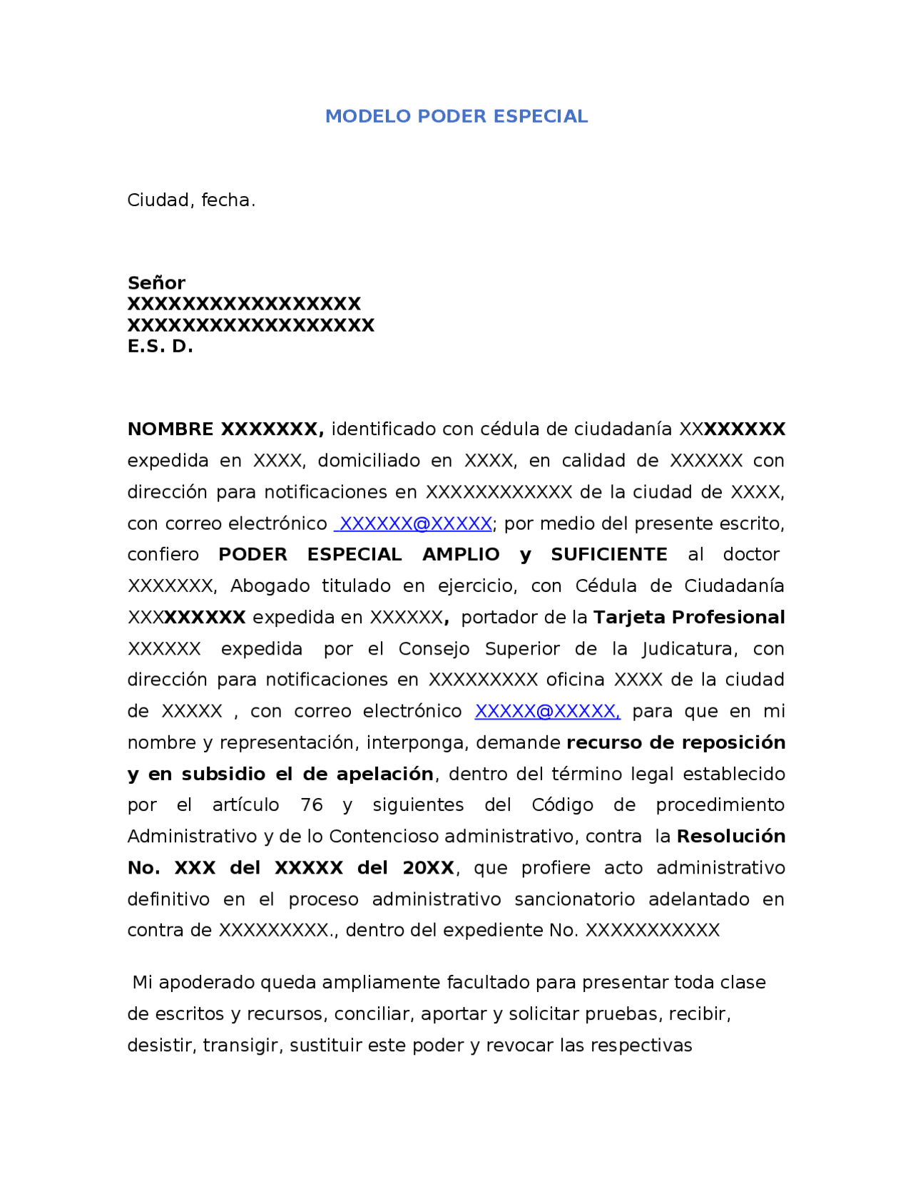 PODER ESPECIAL CIVIL | Apuntes de Derecho Procesal | Docsity