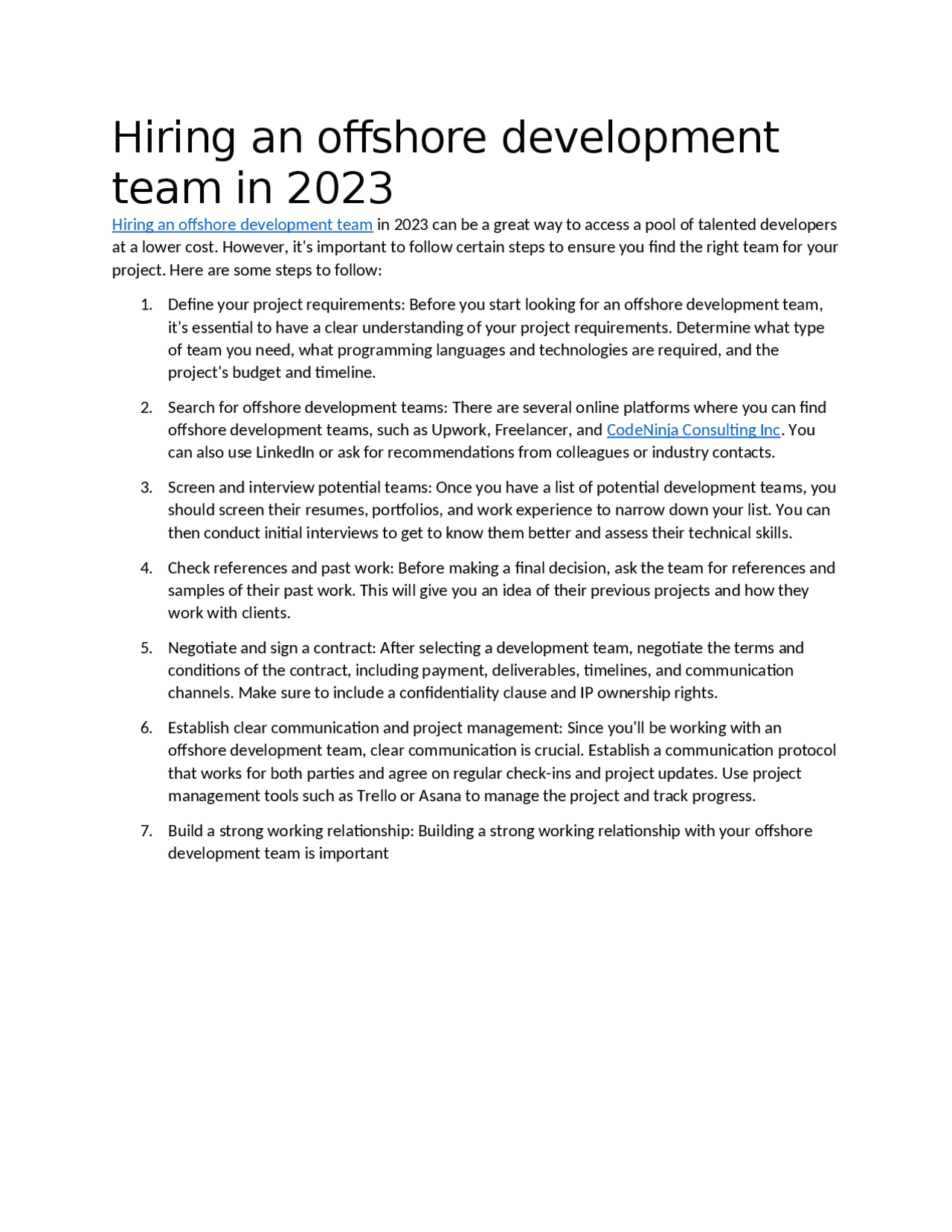 Hiring Offshore Software Development Team Codeninja Consulting Inc
