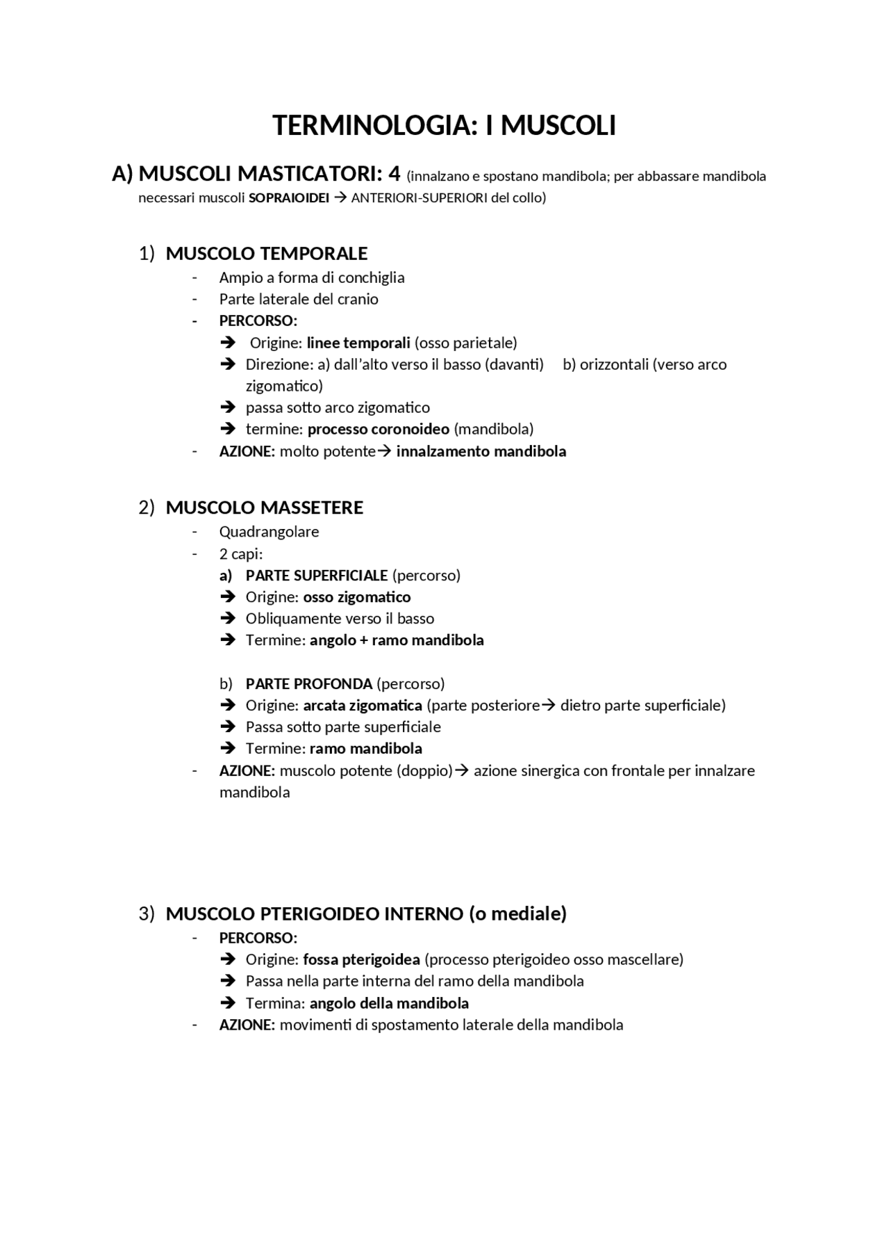 Terminologia muscoli | Schemi e mappe concettuali di Anatomia I | Docsity