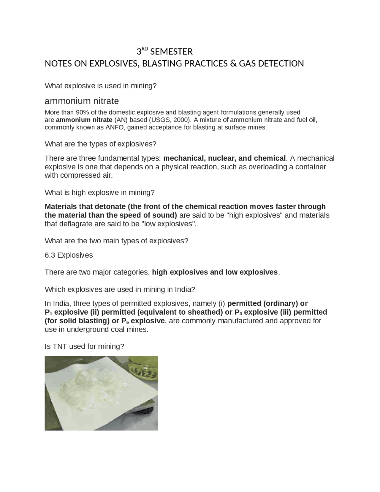 Study notes on mining technology | Exercises Mining Engineering | Docsity