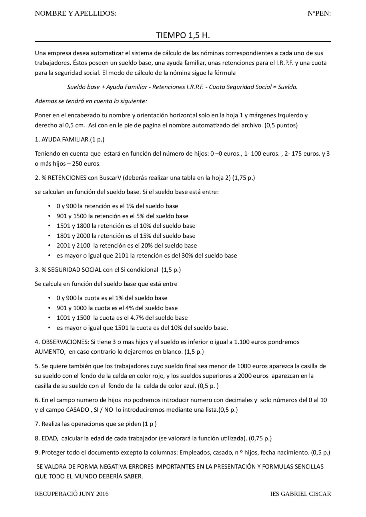 Examen Excel Practico Tesis De Bachillerato De Informática Docsity