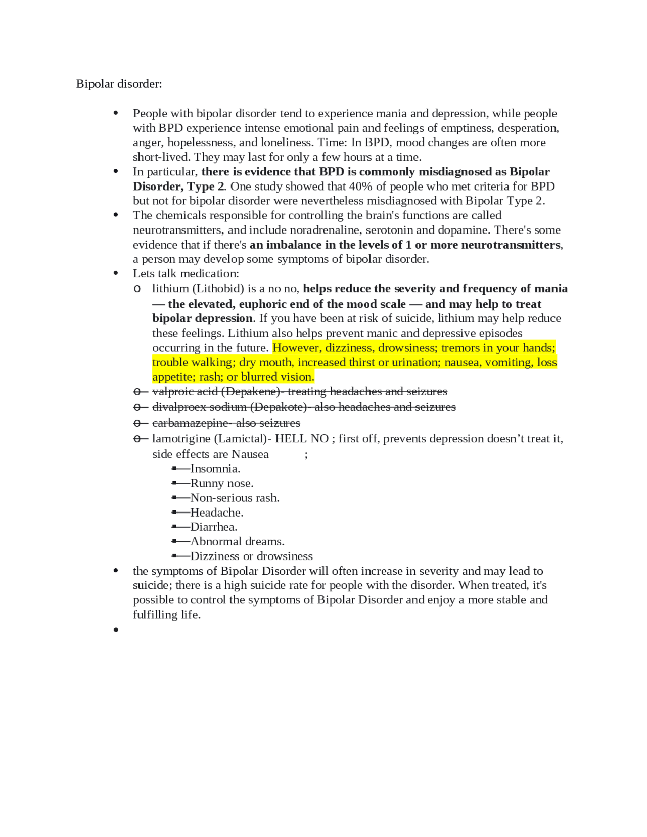 Bipolar disorder and its medications | Summaries Psychology | Docsity