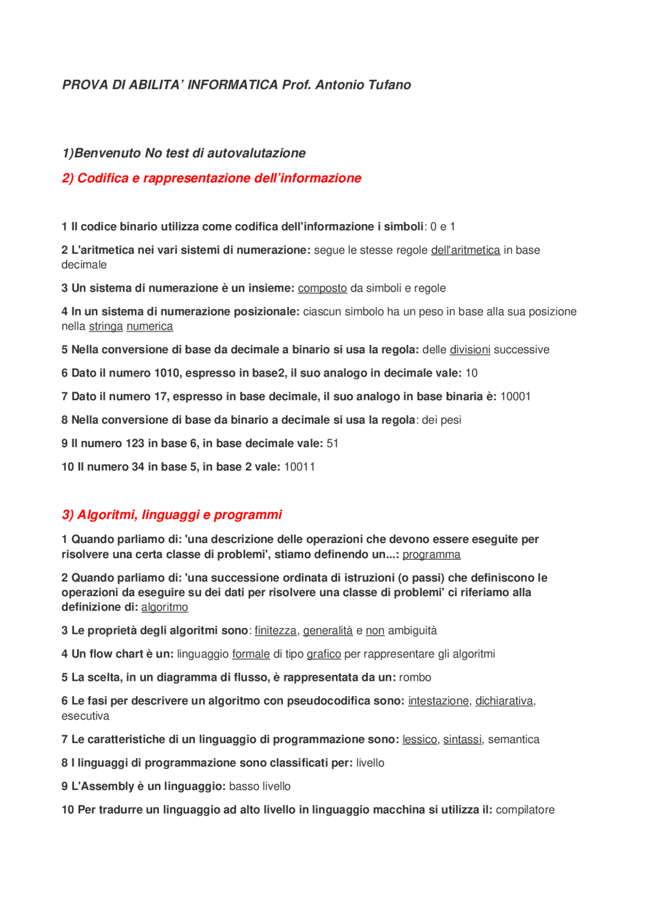 Prova Di Abilità Informatica Prof Antonio Tufano Unipegaso Prove D