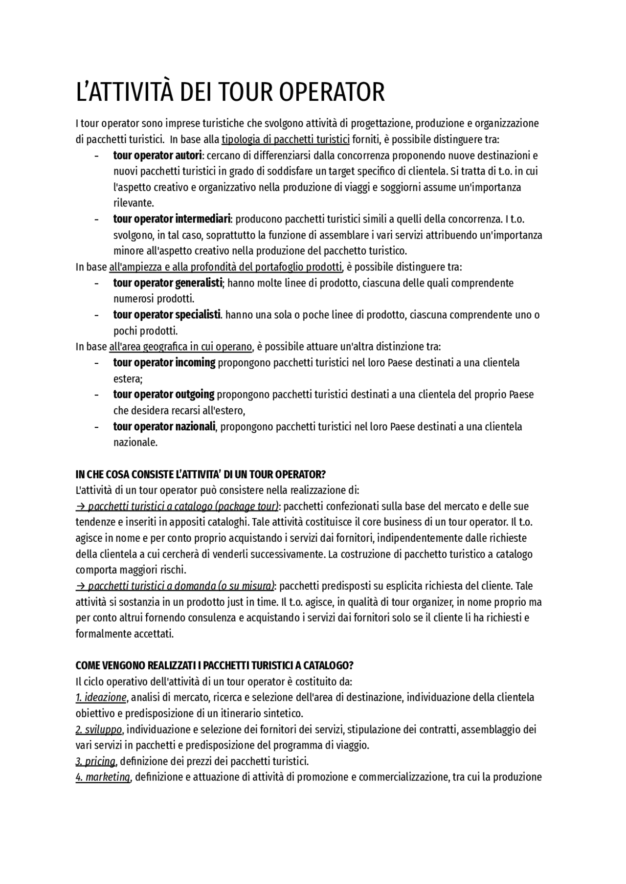 Attività dei tour operator | Appunti di Economia aziendale | Docsity