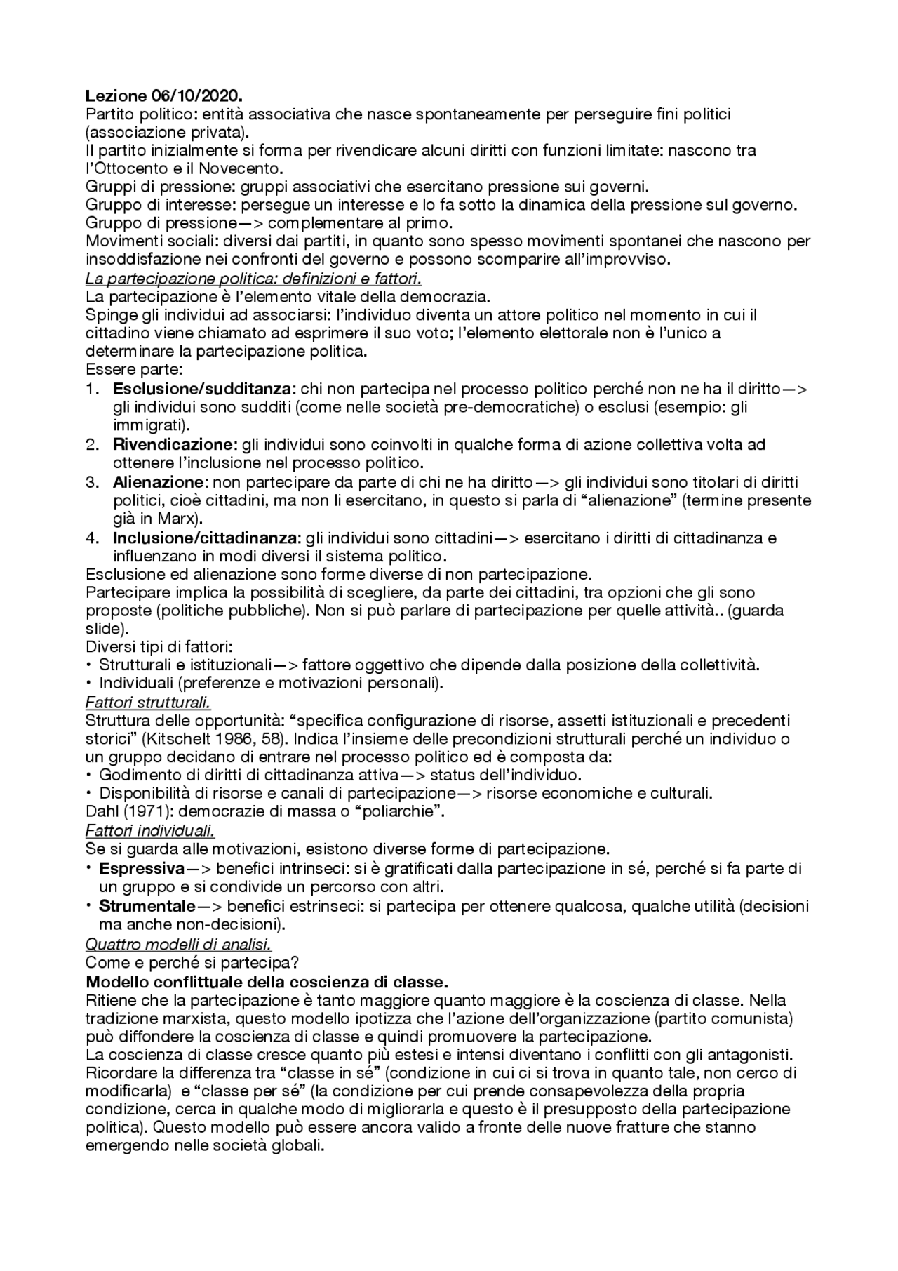 Appunti partiti politici e gruppi di pressione | Appunti di Sistemi Politici Comparati | Docsity