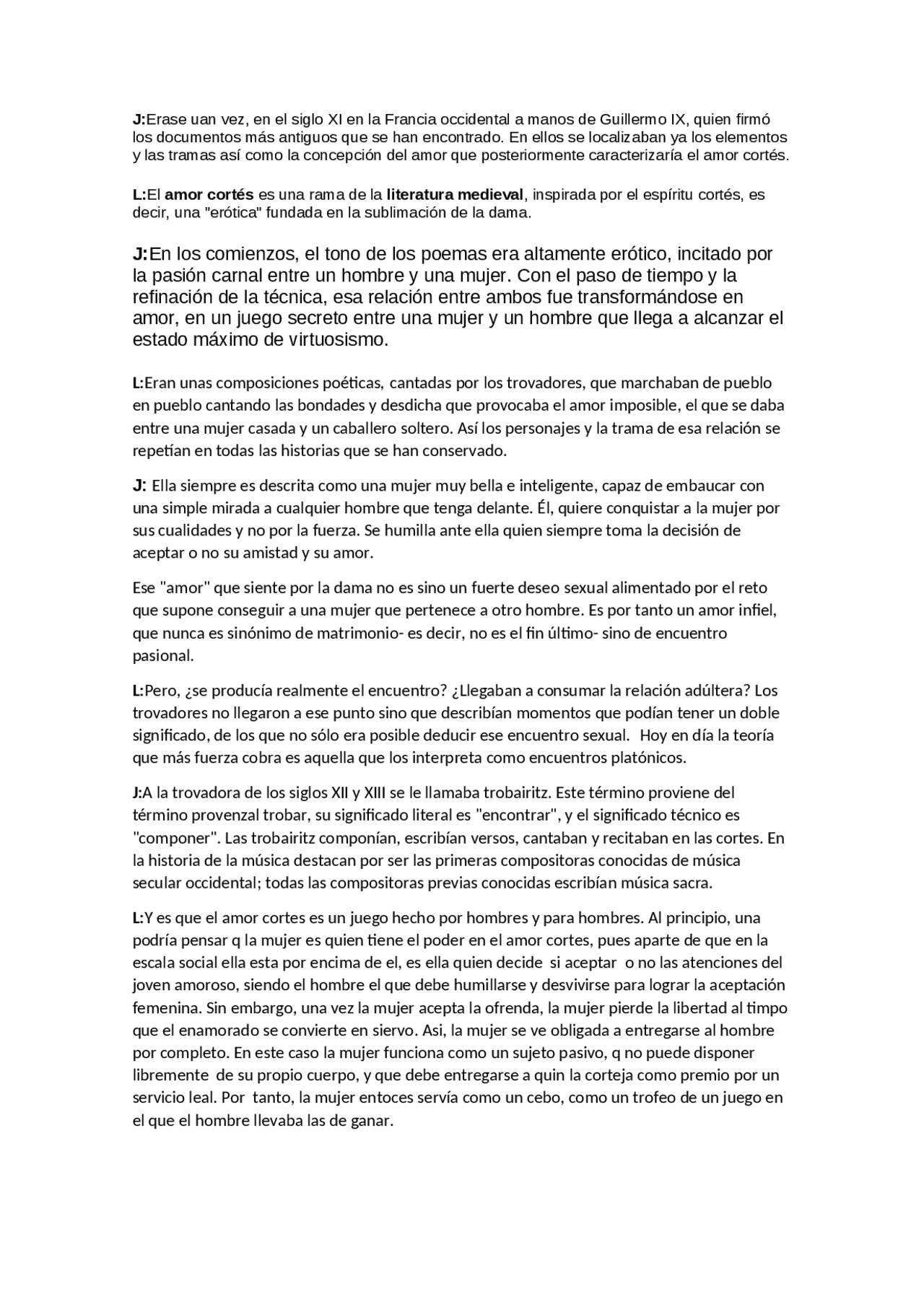 Explicación del amor cortés | Ejercicios de Lengua y Literatura | Docsity