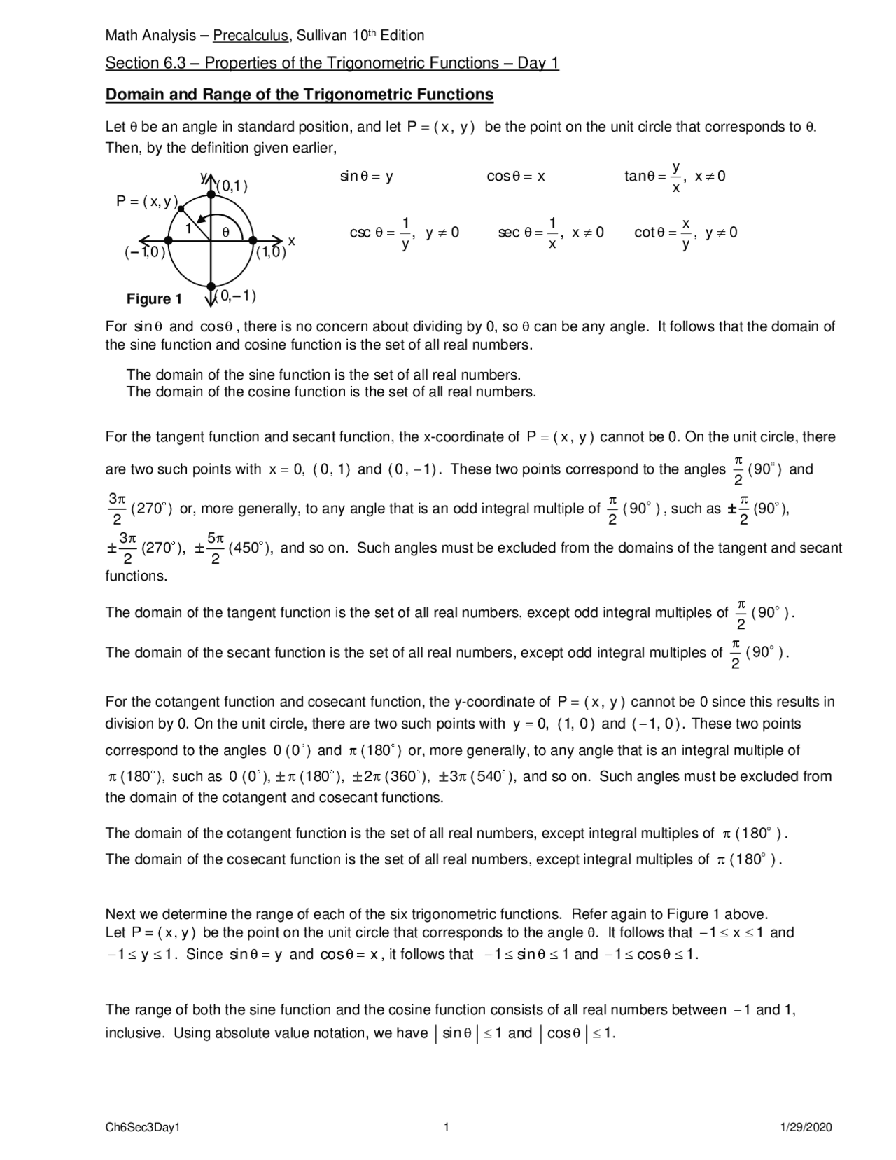 Section 6.3 – Properties of the Trigonometric Functions | Slides Pre ...