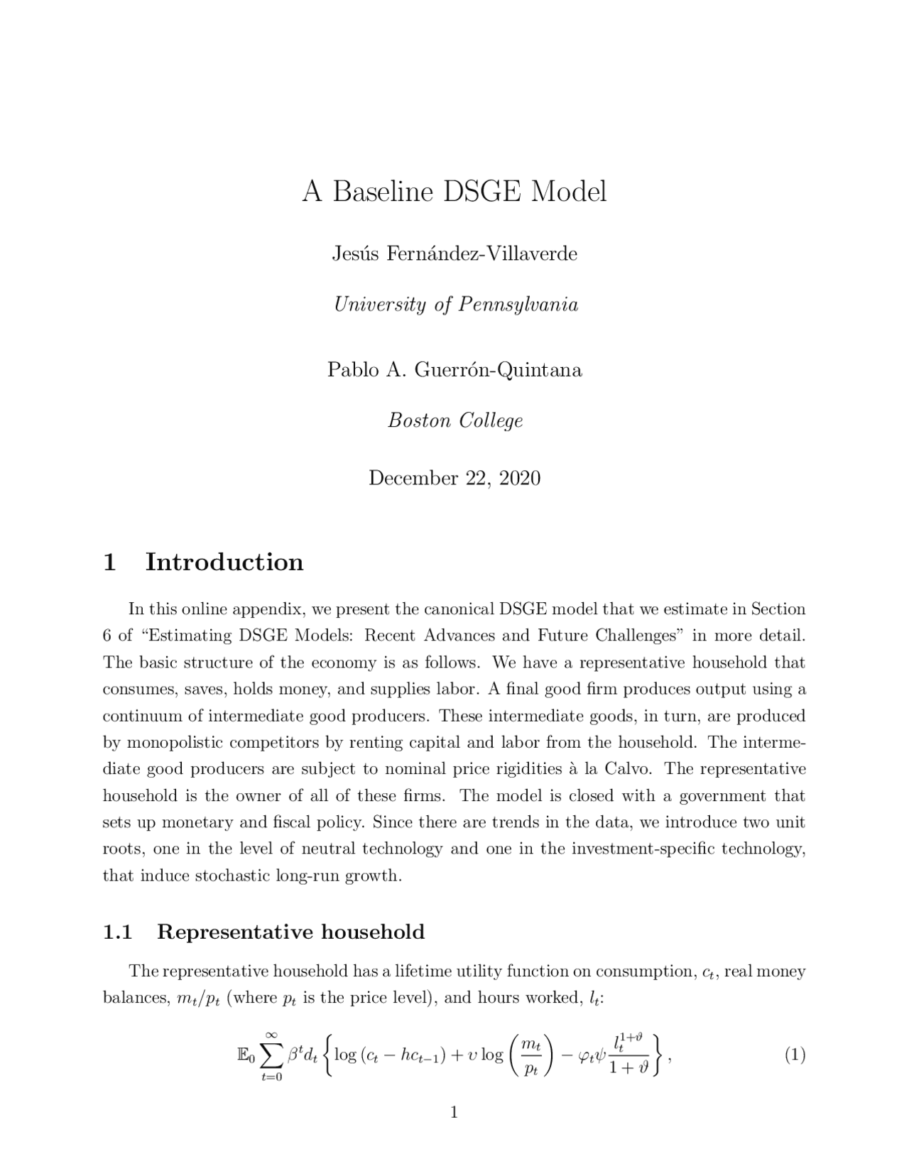 A Baseline DSGE Model | Slides Law | Docsity