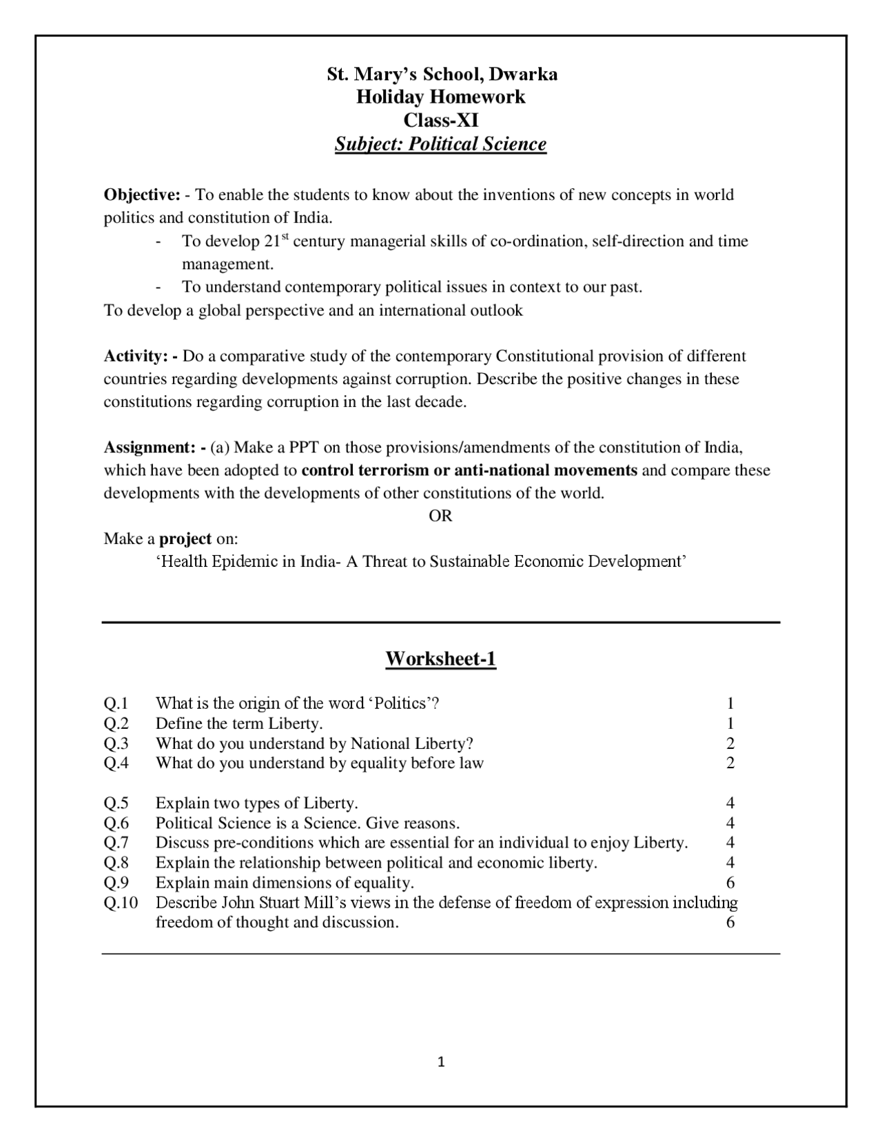 Political Science Homework Assignment | Exercises Political Sociology | Docsity