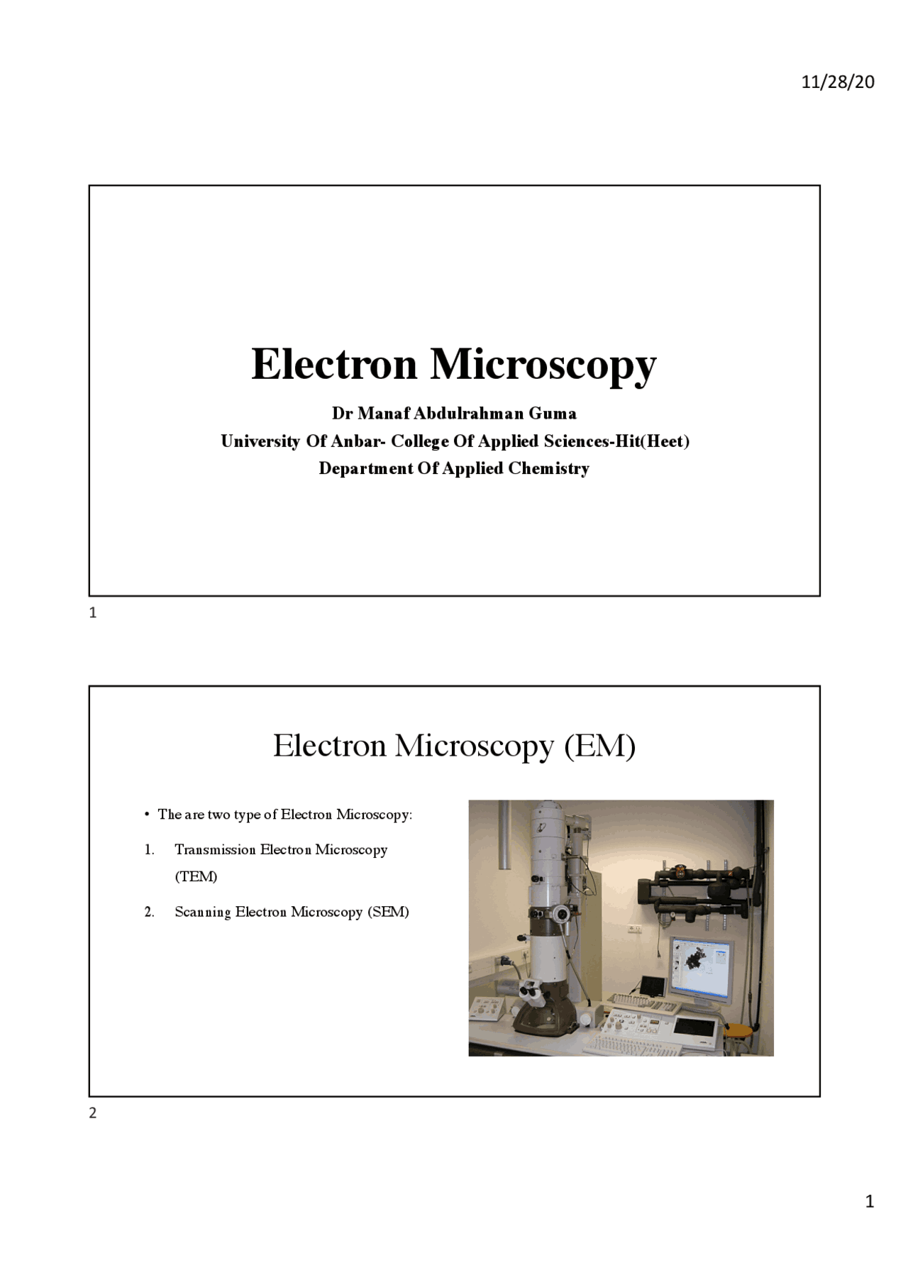Electron Microscopy and Cryo-EM | Study notes Applied Chemistry | Docsity