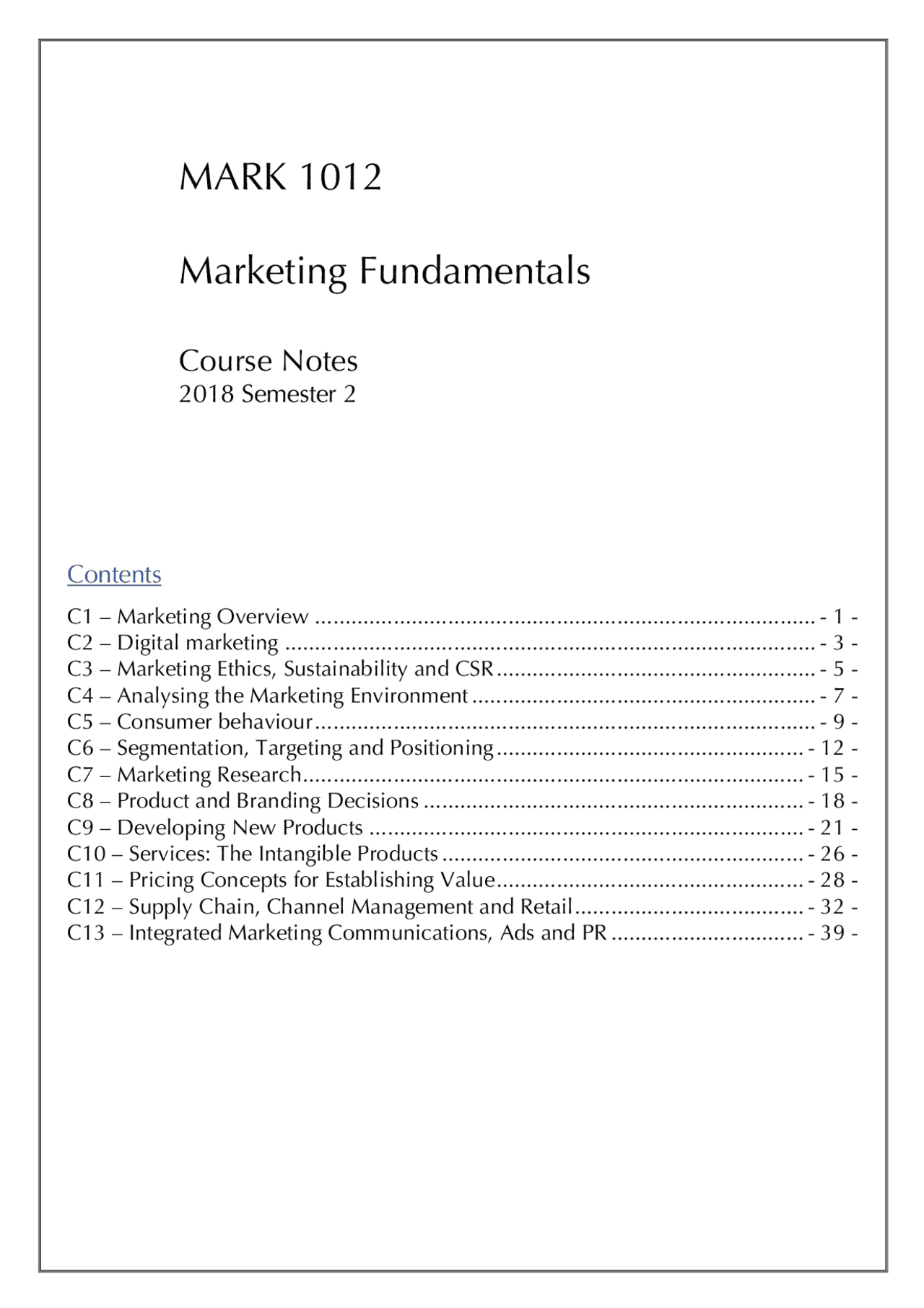 Marketing Fundamentals Course Notes Exams Marketing Docsity