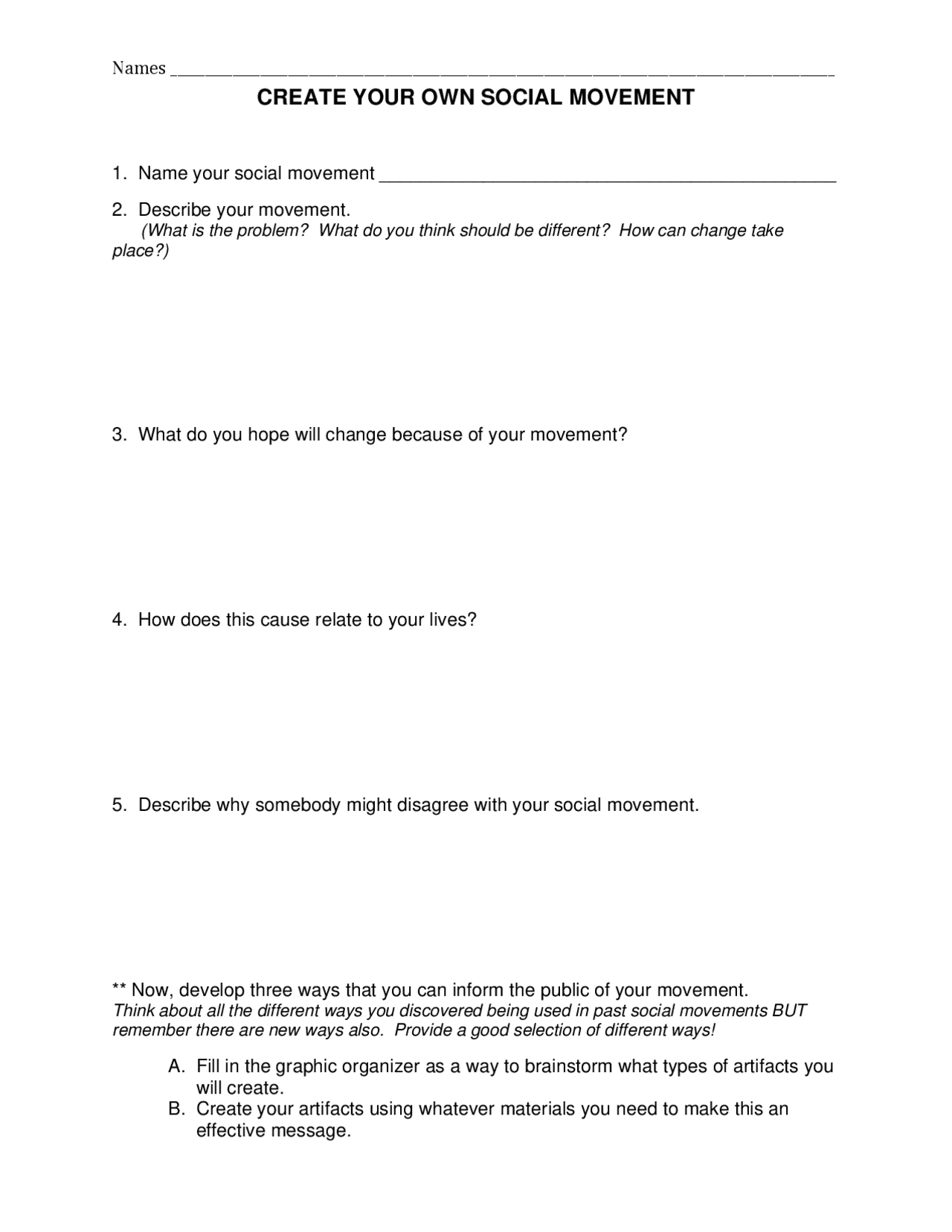 CREATE YOUR OWN SOCIAL MOVEMENT | Slides Social Psychology | Docsity