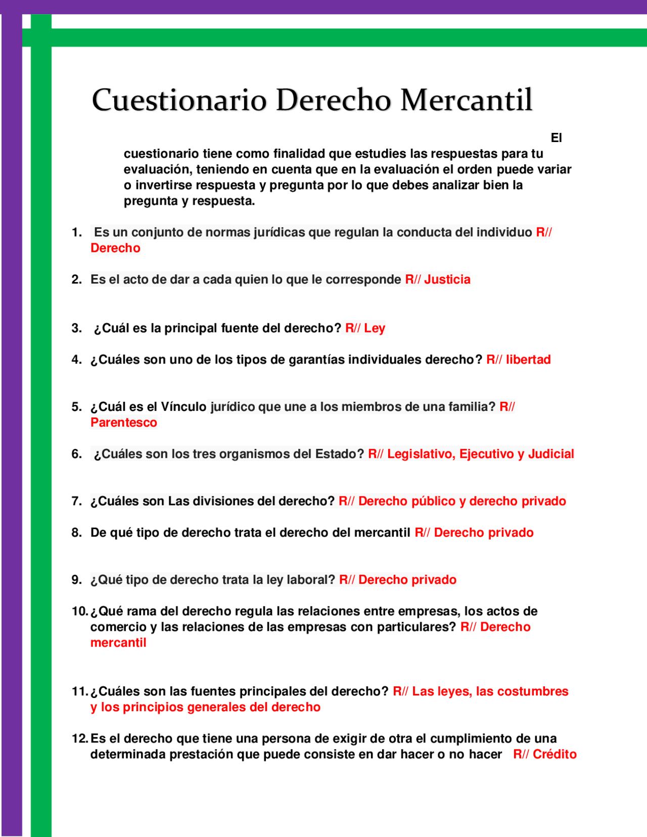 Preguntas y respuestas de derecho | Exámenes selectividad de Derecho | Docsity