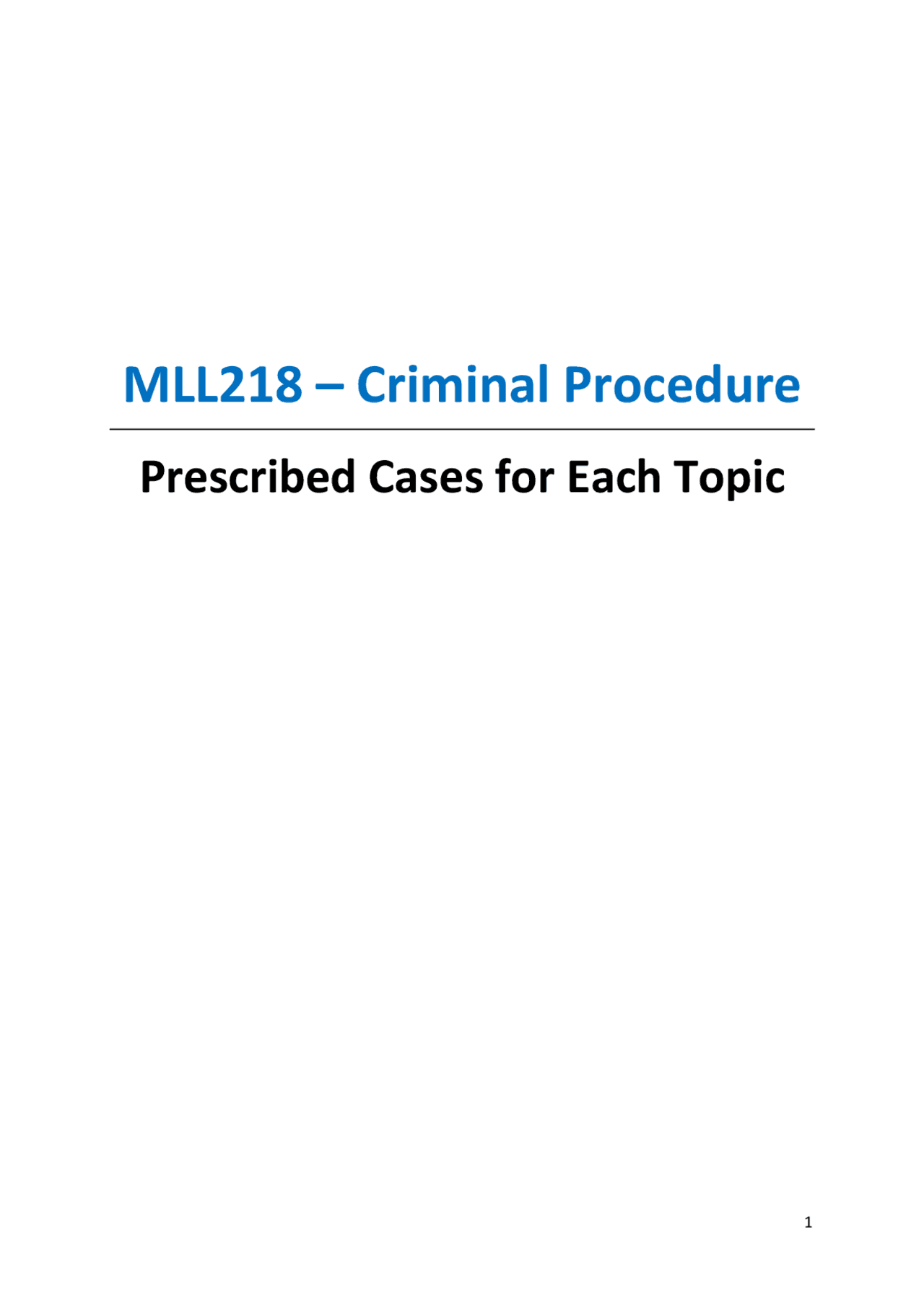 Mll218 Criminal Procedure Exercises Criminal Procedure Docsity
