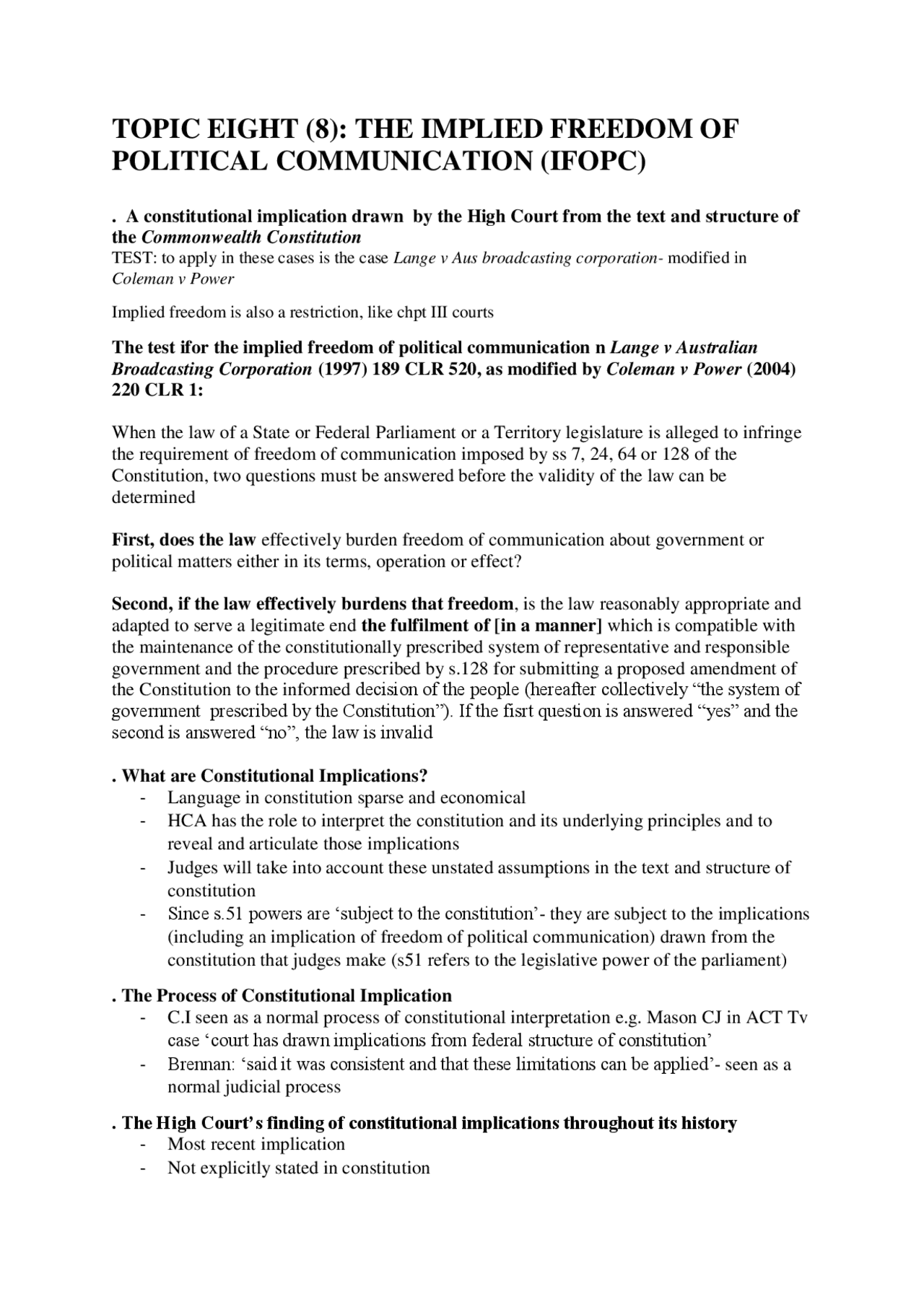 The Implied Freedom of Political Communication in the Commonwealth ...