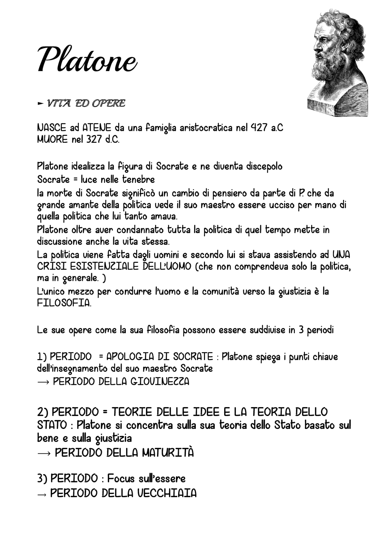 Platone, Riassunto utile pre-esame | Appunti di Filosofia | Docsity