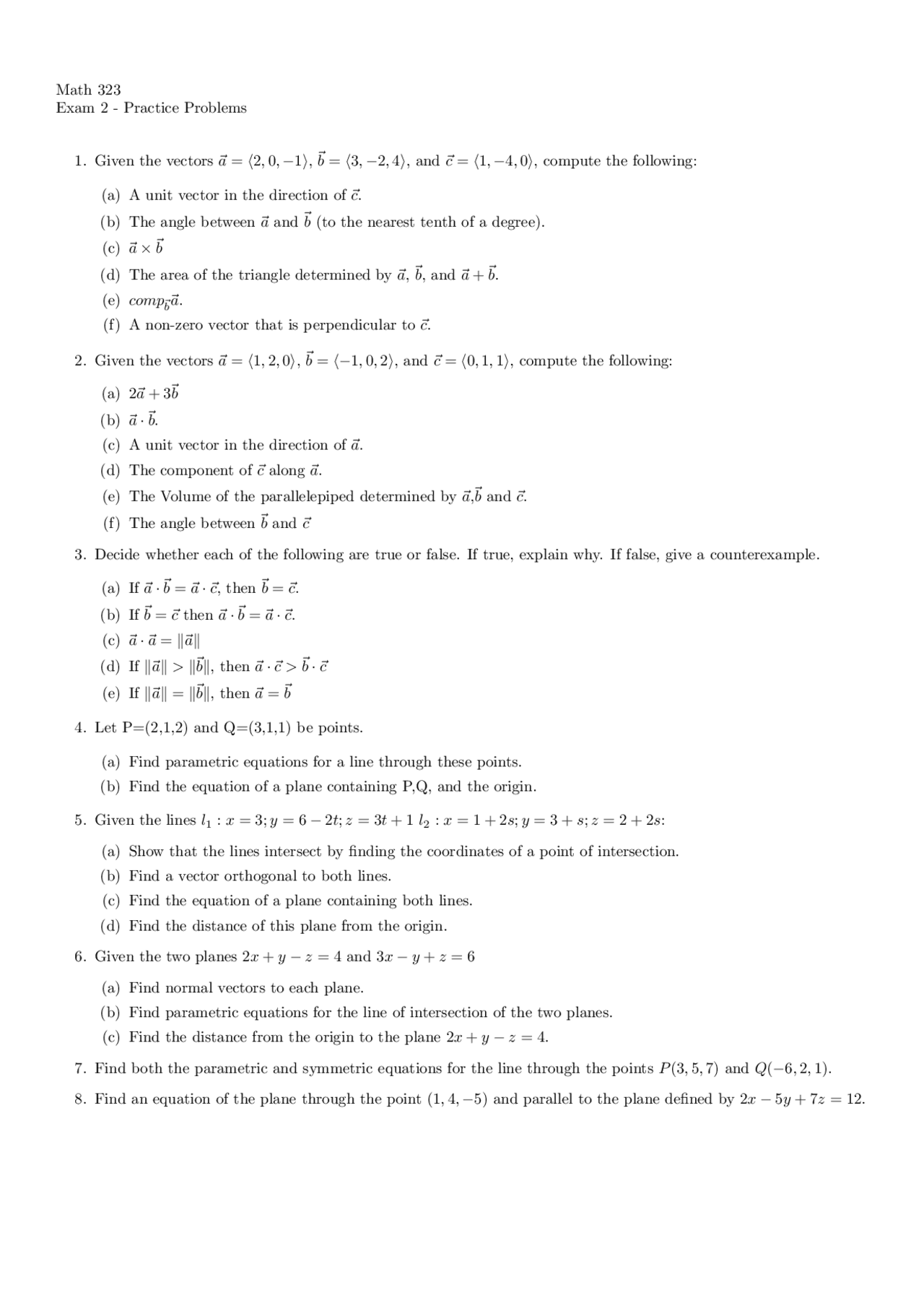 Math 323 Exam 2 - Practice Problems | Schemes and Mind Maps Pre-Calculus | Docsity